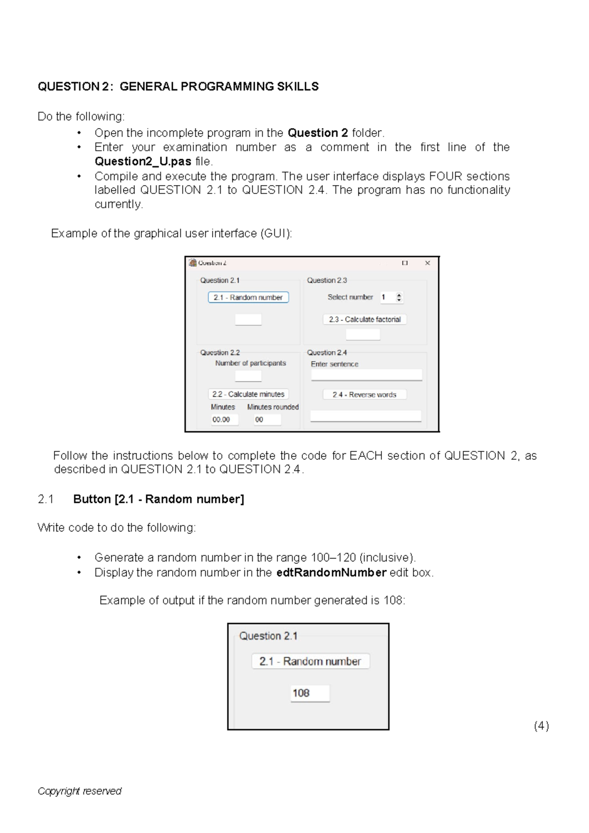 Question 2 - QUESTION 2: GENERAL PROGRAMMING SKILLS Do the following ...