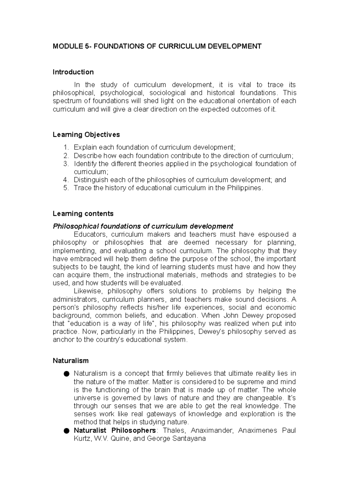 Module-5 - Module 5 in Research - MODULE 5- FOUNDATIONS OF CURRICULUM ...