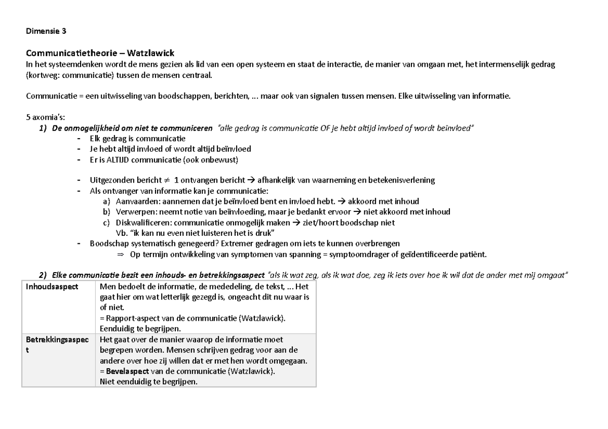 Dim 3 Communicatietheorie - Dimensie 3 Communicatietheorie – Watzlawick ...