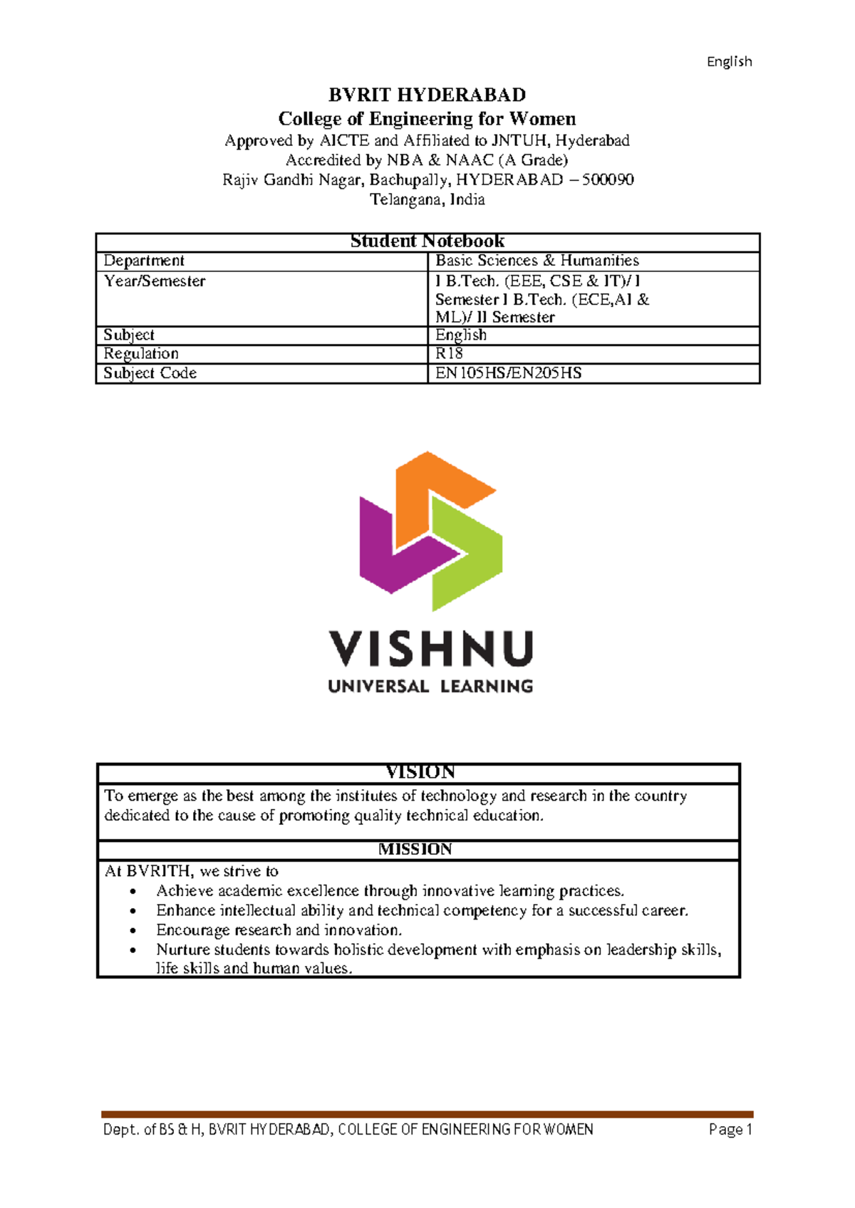 English Notebook - BVRIT HYDERABAD College of Engineering for Women ...