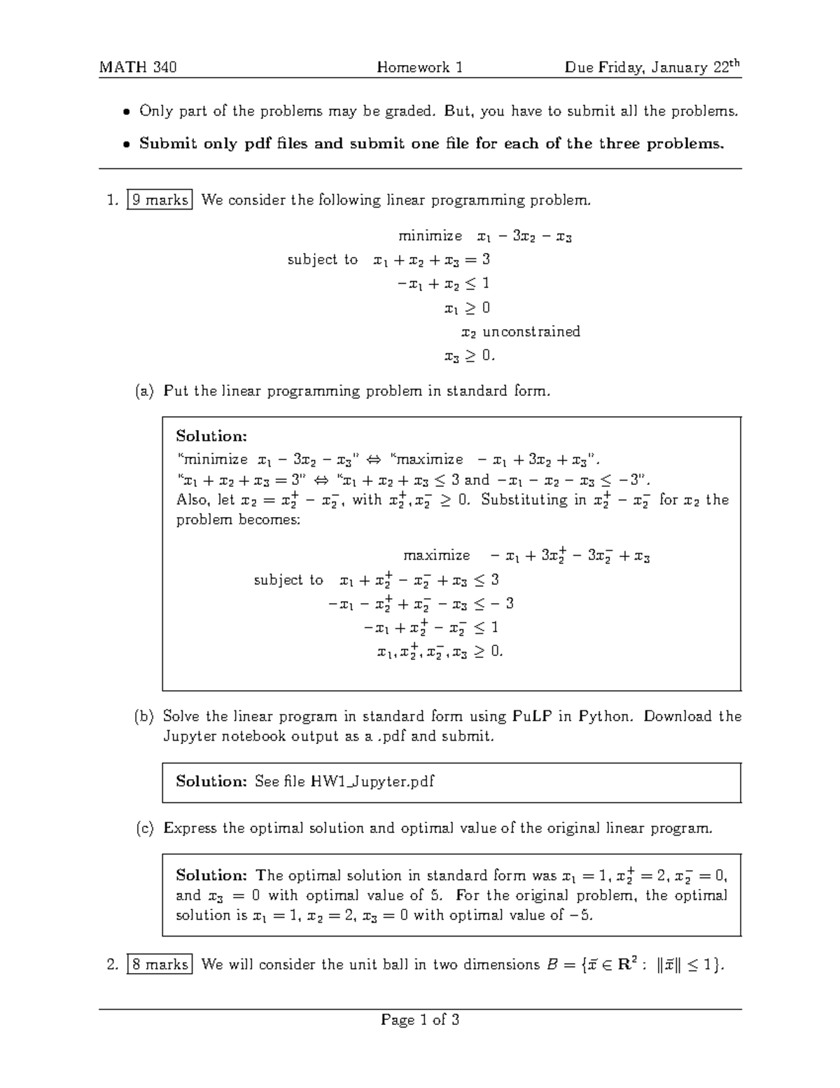 340-homework 1 soulution - MATH 340 Homework 1 Due Friday, January 22th ...