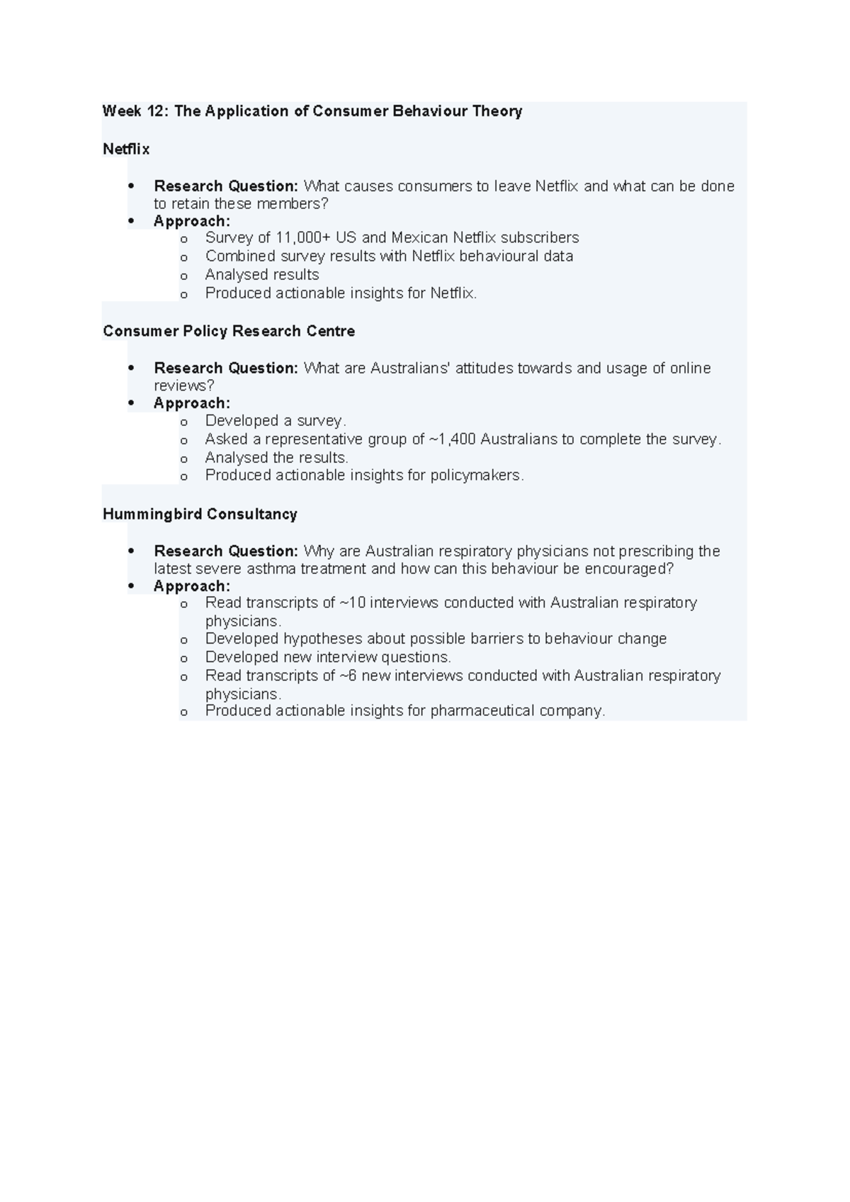 WEEK 12 Notes - Week 12: The Application of Consumer Behaviour Theory ...