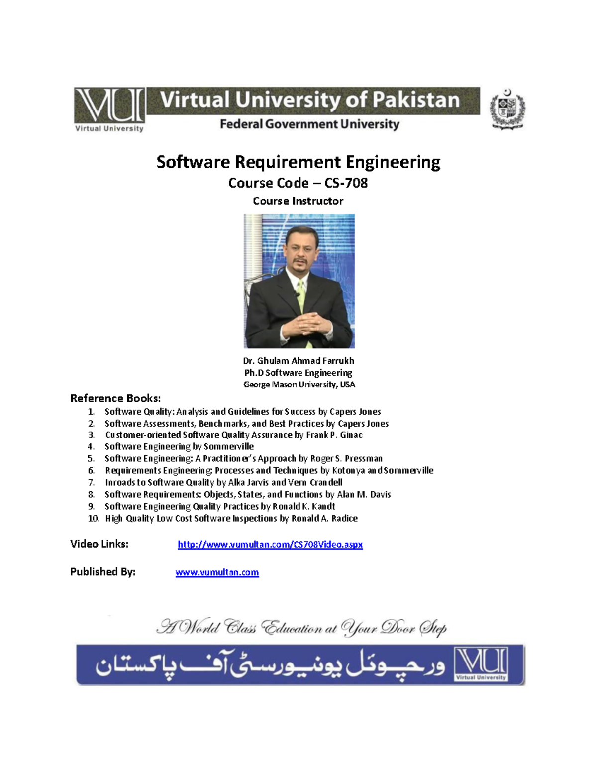 CS708-Handouts - adfdgh - Software Requirement Engineering Course Code – CS- Course Instructor ...