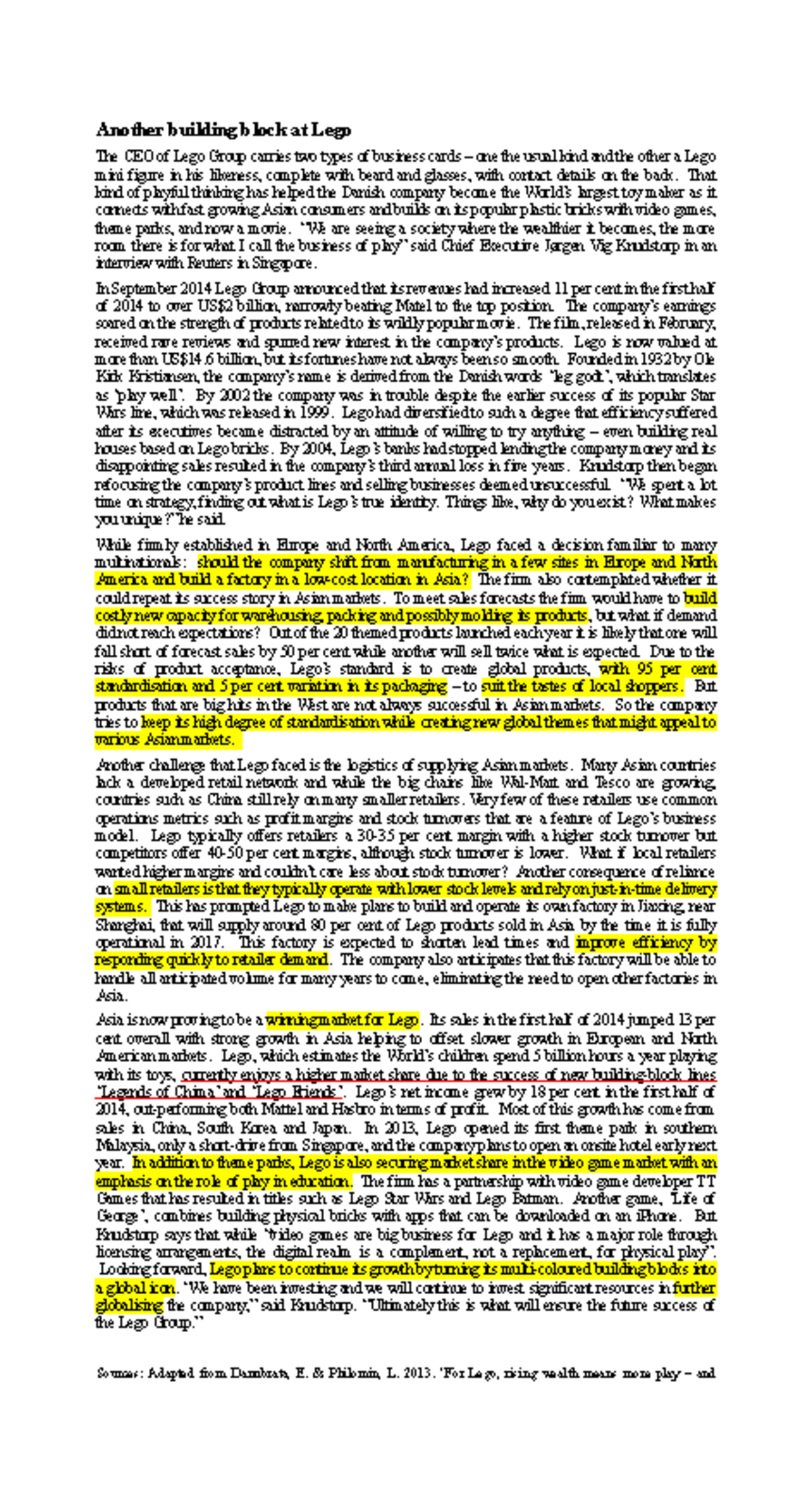International Business - Case 2 - Lego growth in Asia - Another ...