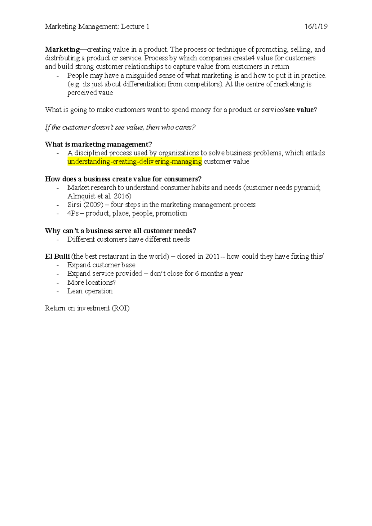 Introduction to Management Marketing - Lecture 1 - Marketing Management ...