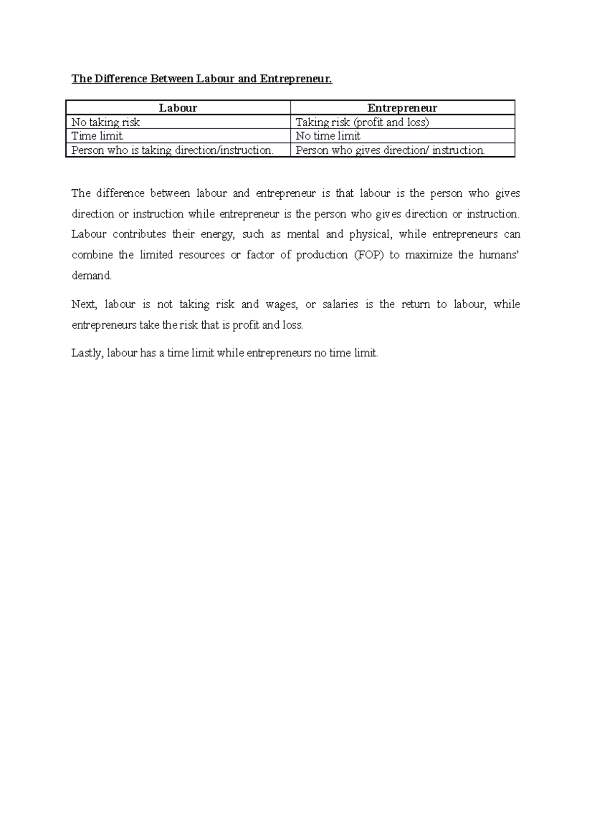 Discussion 1: Tutorial on PPC (Chapter 1). - The Difference Between Labour and Entrepreneur ...