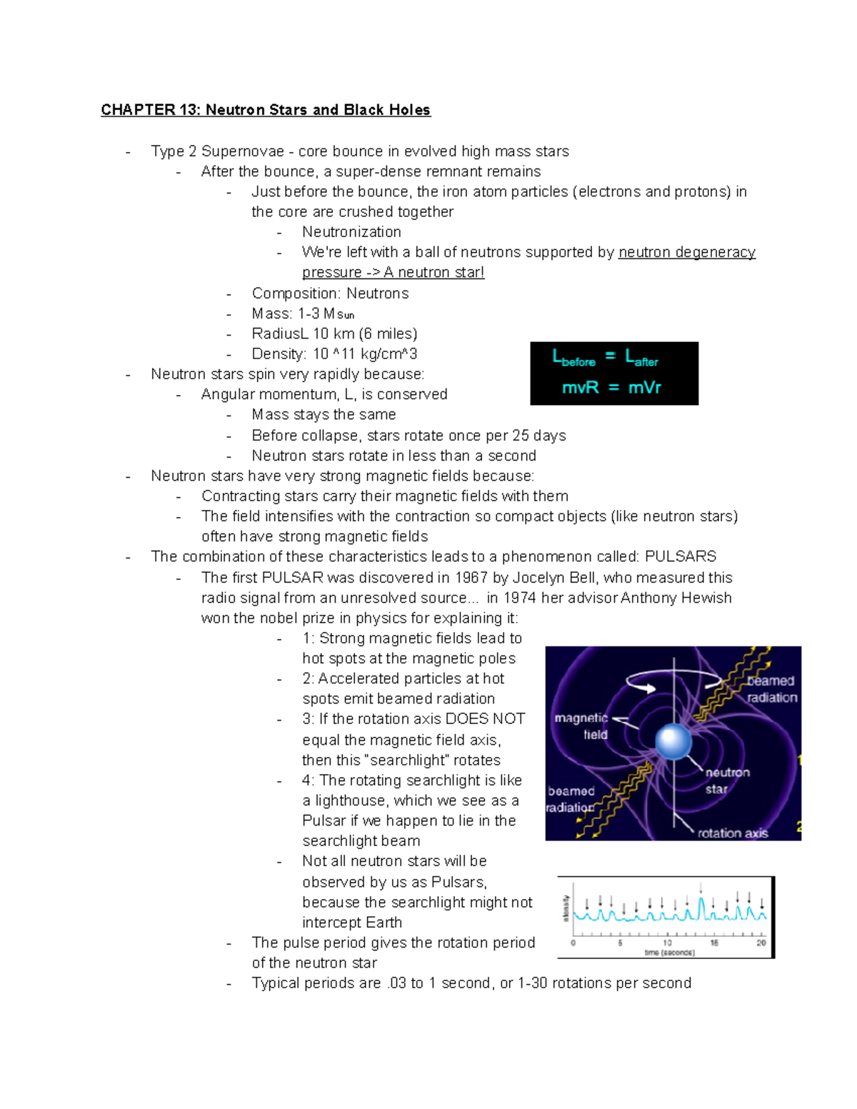 Astronomy 2002 Third Test Notes - CHAPTER 13: Neutron Stars and Black ...
