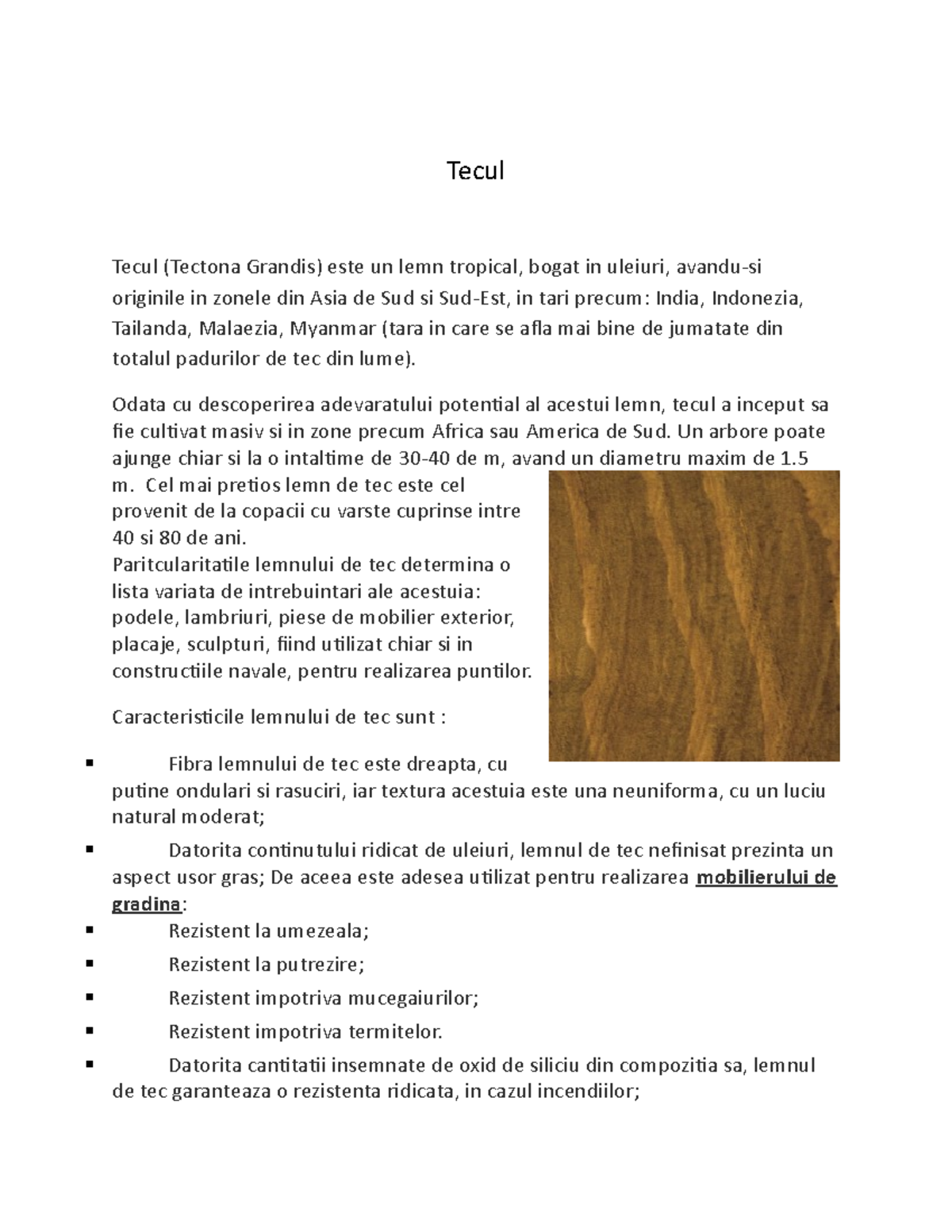 Tecul 2 - fise de documentare - Tecul Tecul (Tectona Grandis) este un ...