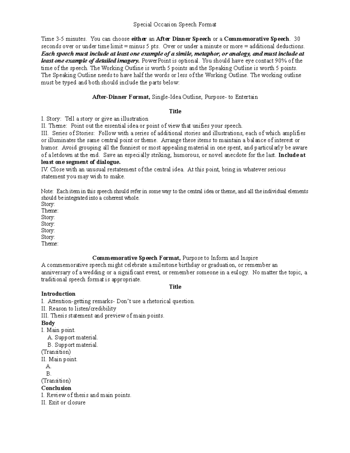 Special Occasion Speech Format - You can choose either an After Dinner ...