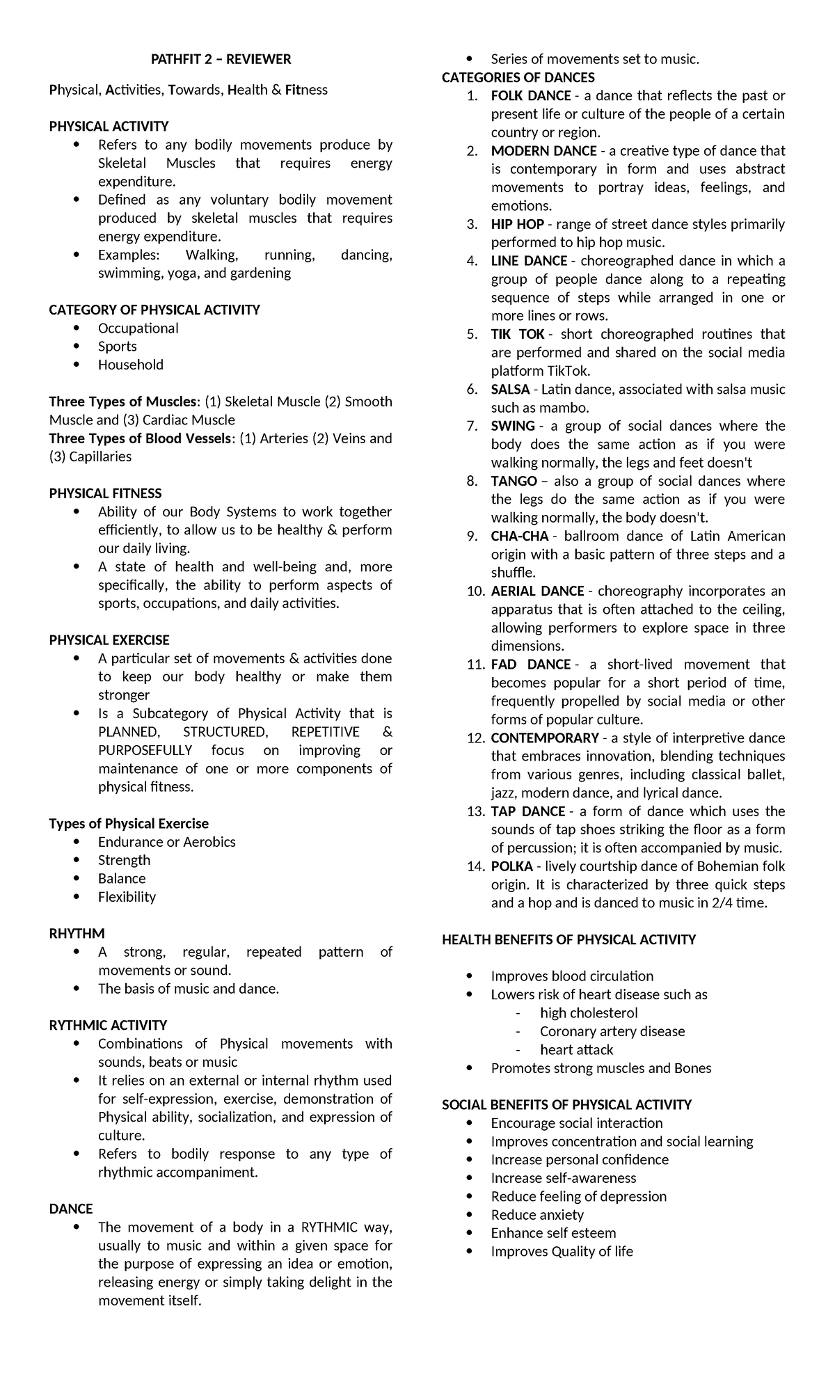 Pathfit 2 - Reviewer - PATHFIT 2 – REVIEWER Physical, Activities ...