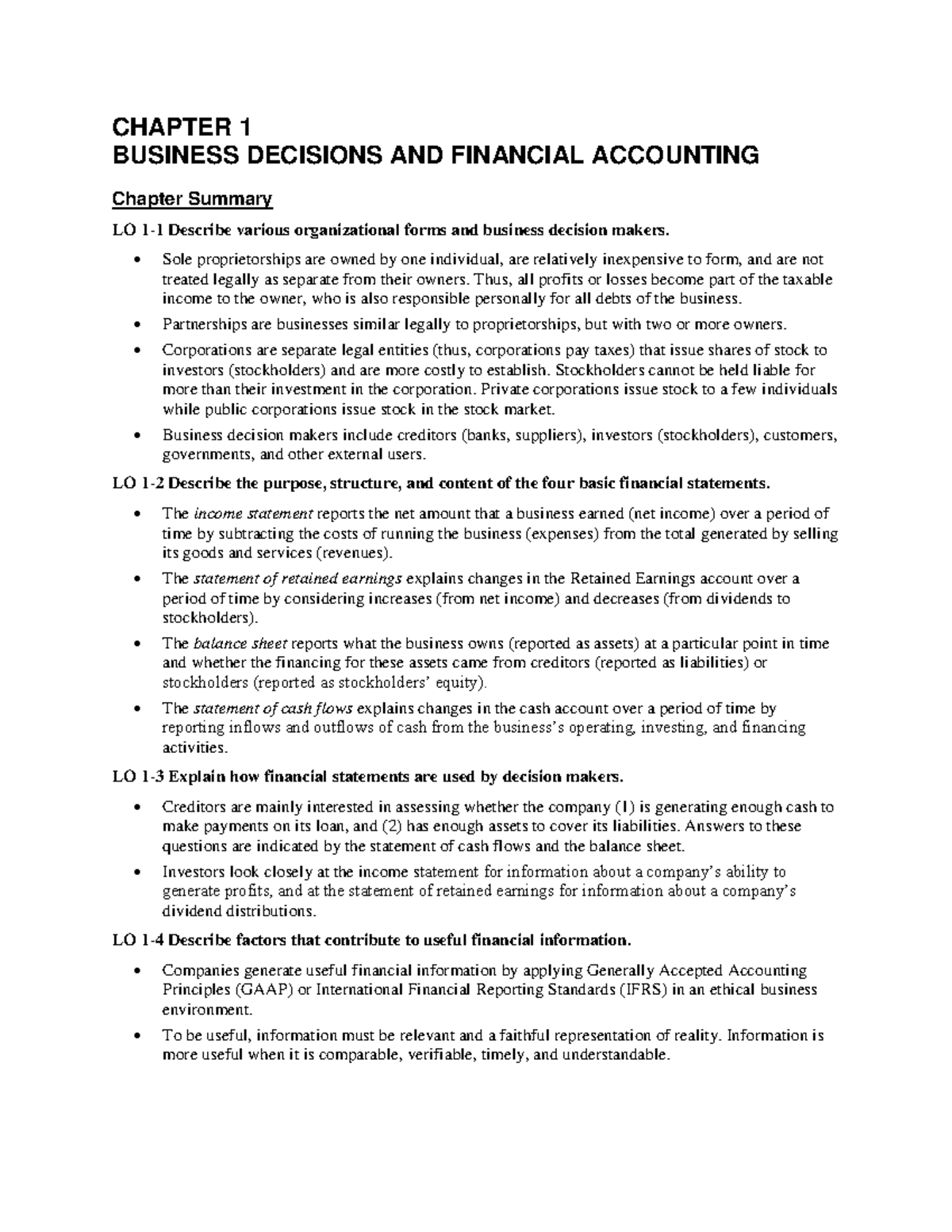 Chapter 1 Summary Accounting - CHAPTER 1 BUSINESS DECISIONS AND ...