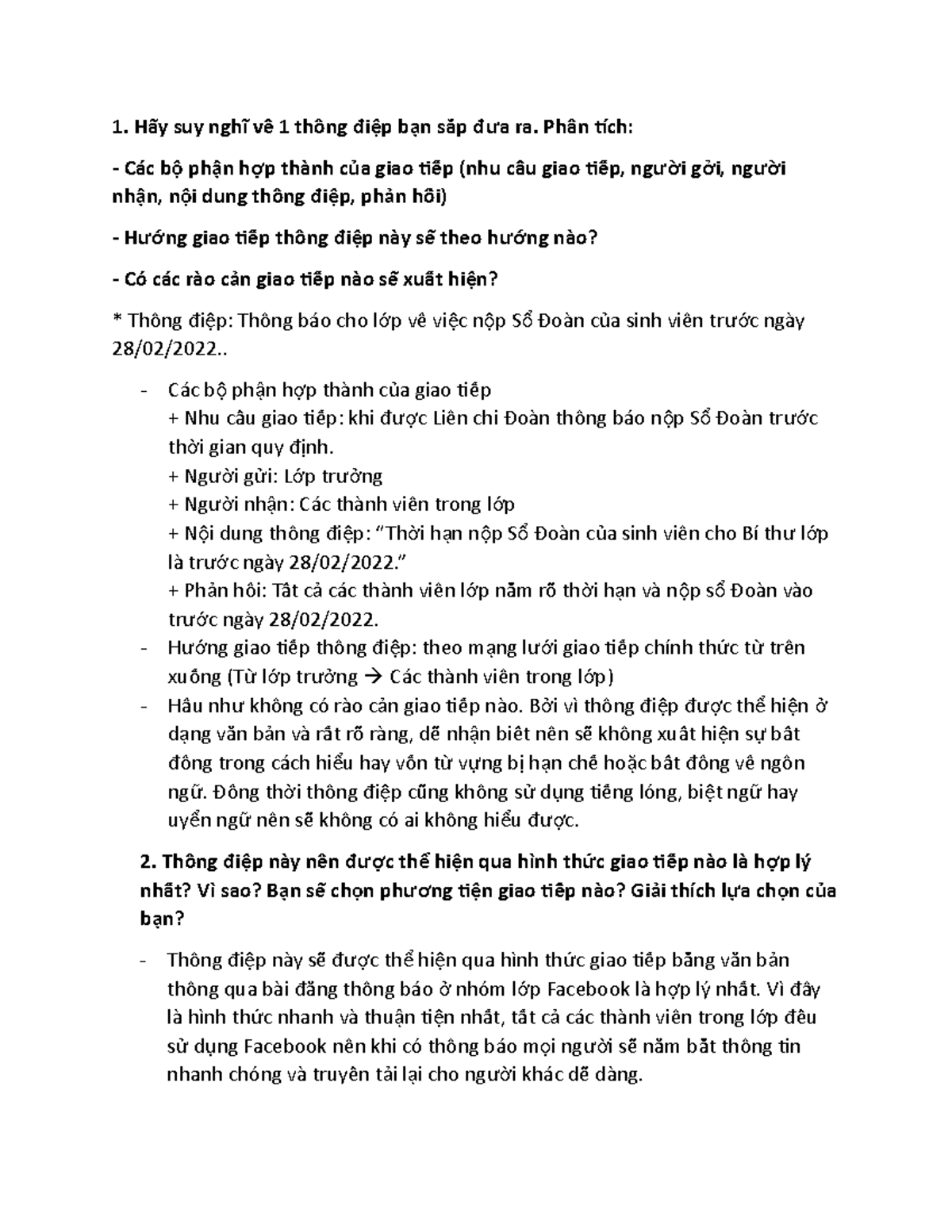 GTKD BT cá nhân chương 1 2022 - Trần Hoàng Oanh - 1. Hãy suy nghĩ vềề 1 thông đi p b n sắắp đ a ...