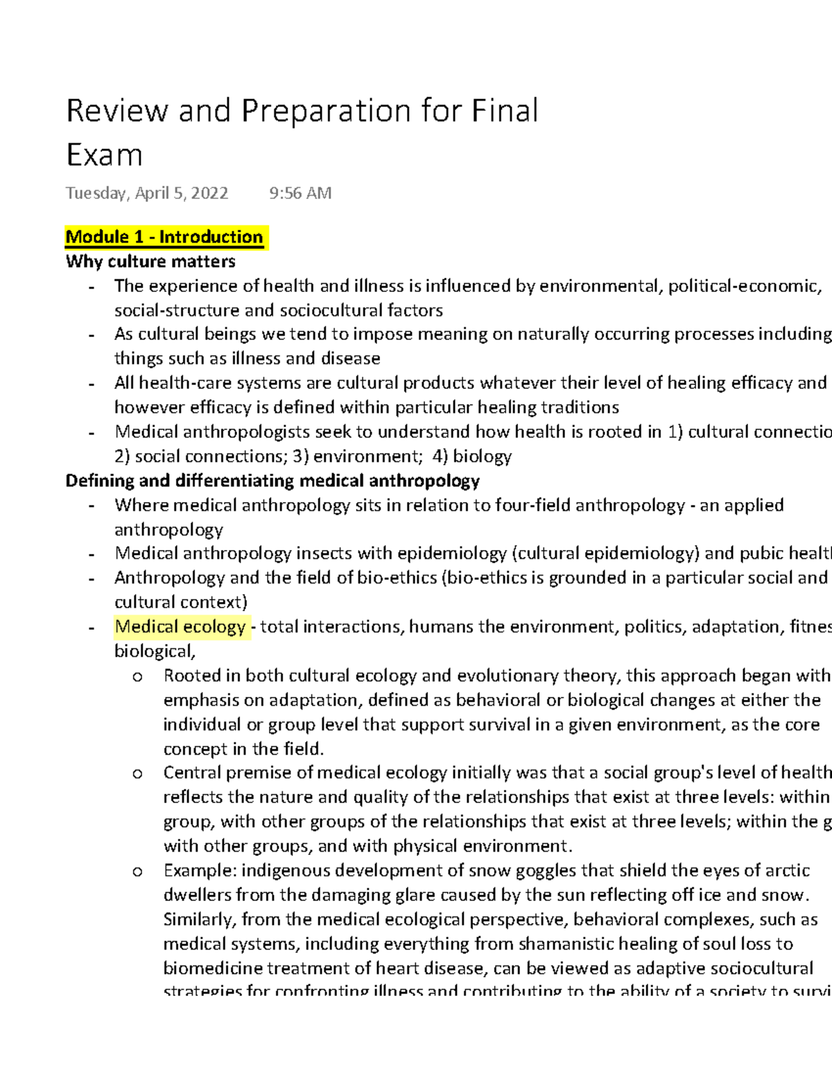 Review and Preparation for Final Exam - Module 1 - Introduction Why ...