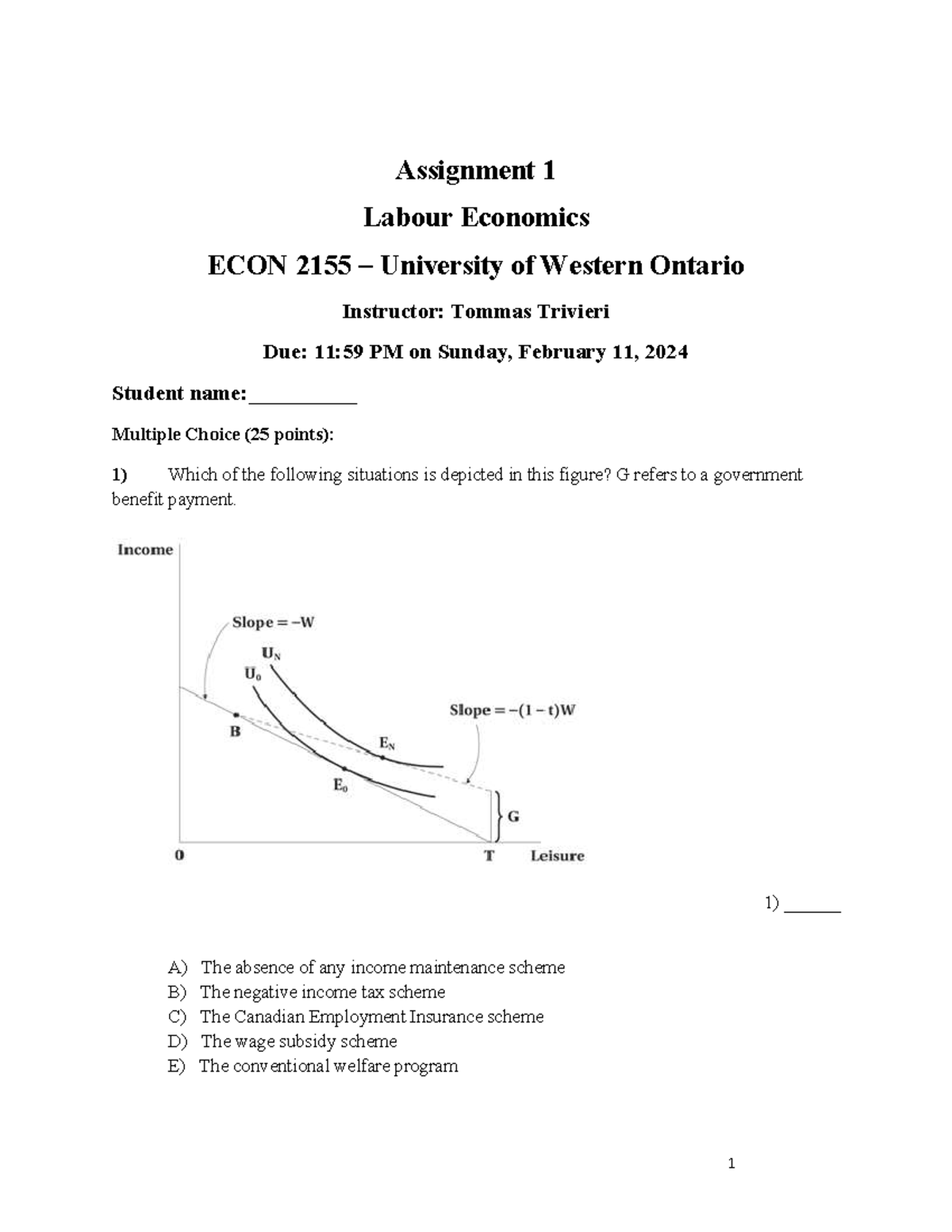 Assignment 1 - Ch 1-4 - Assignment 1 Labour Economics ECON 2155 ...
