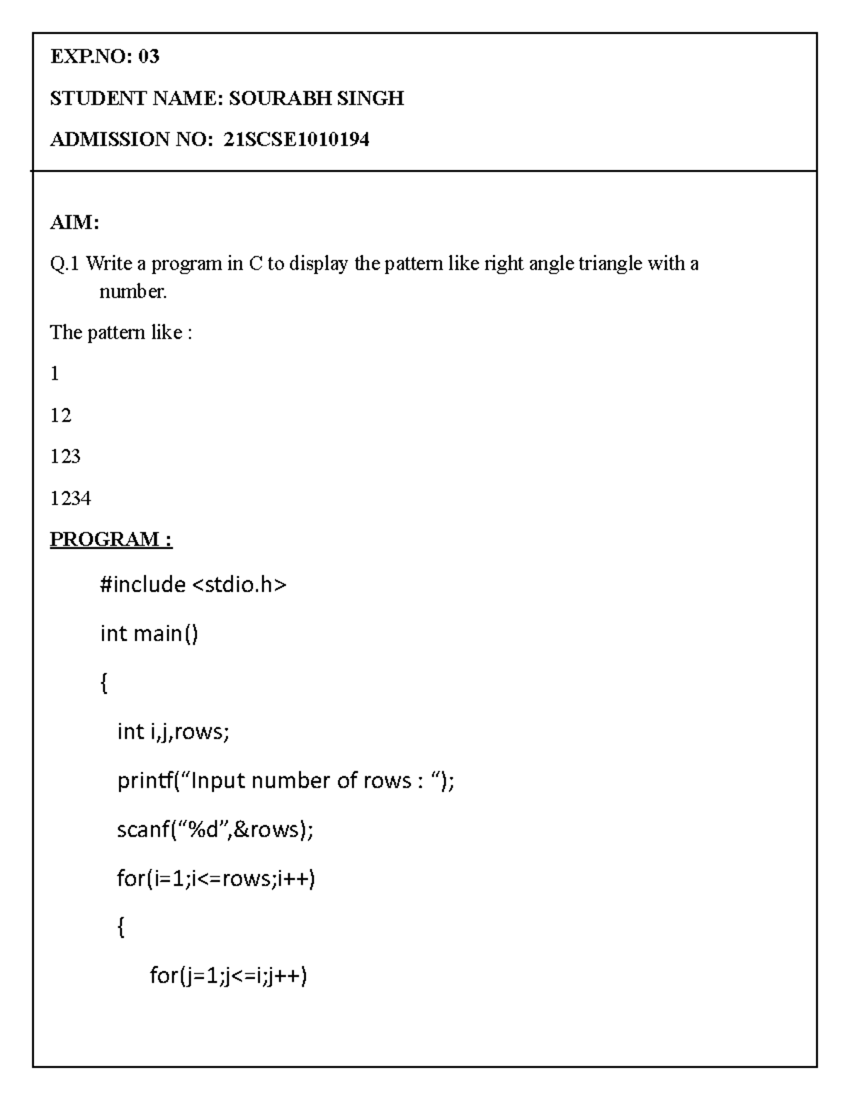 Technical Training EXP 3 - EXP: 03 STUDENT NAME: SOURABH SINGH ...