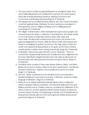 Answer key for a college world religions class about religions - These ...