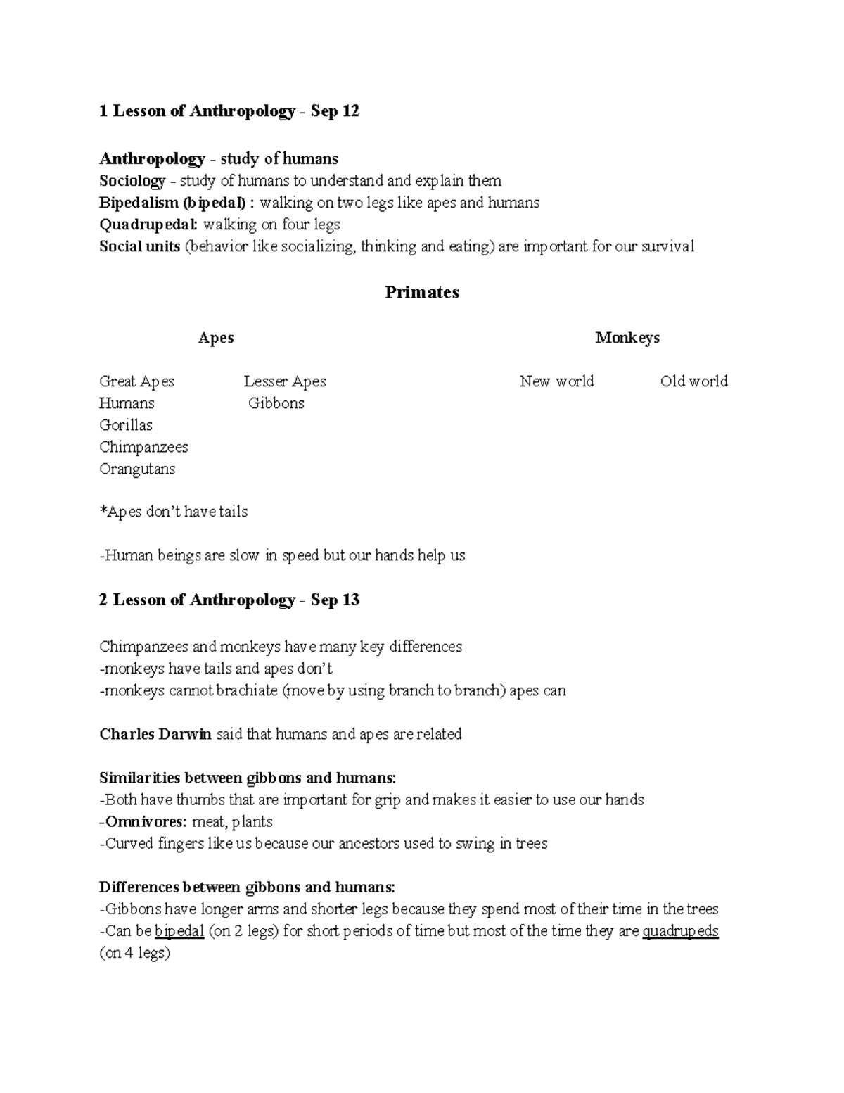 Introductory SAP Notes - 1 Lesson of Anthropology - Sep 12 Anthropology ...