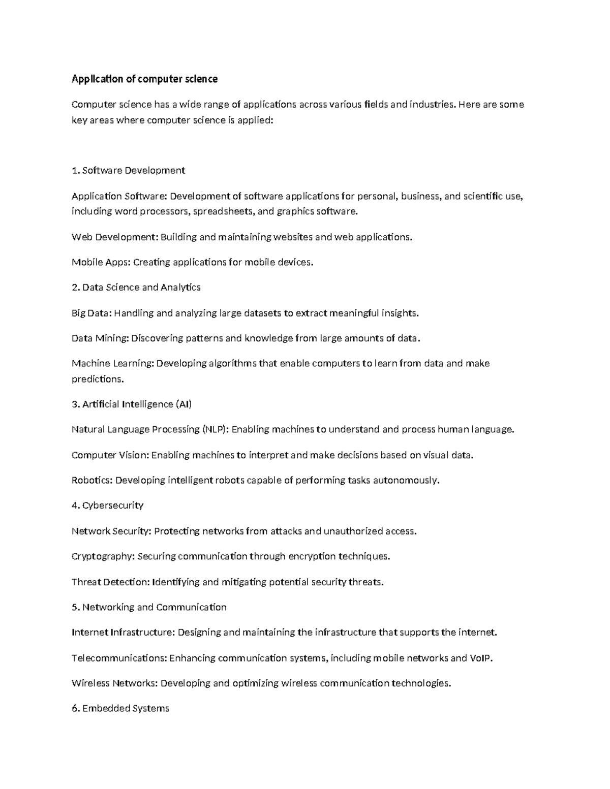 Application of computer science - Application of computer science ...