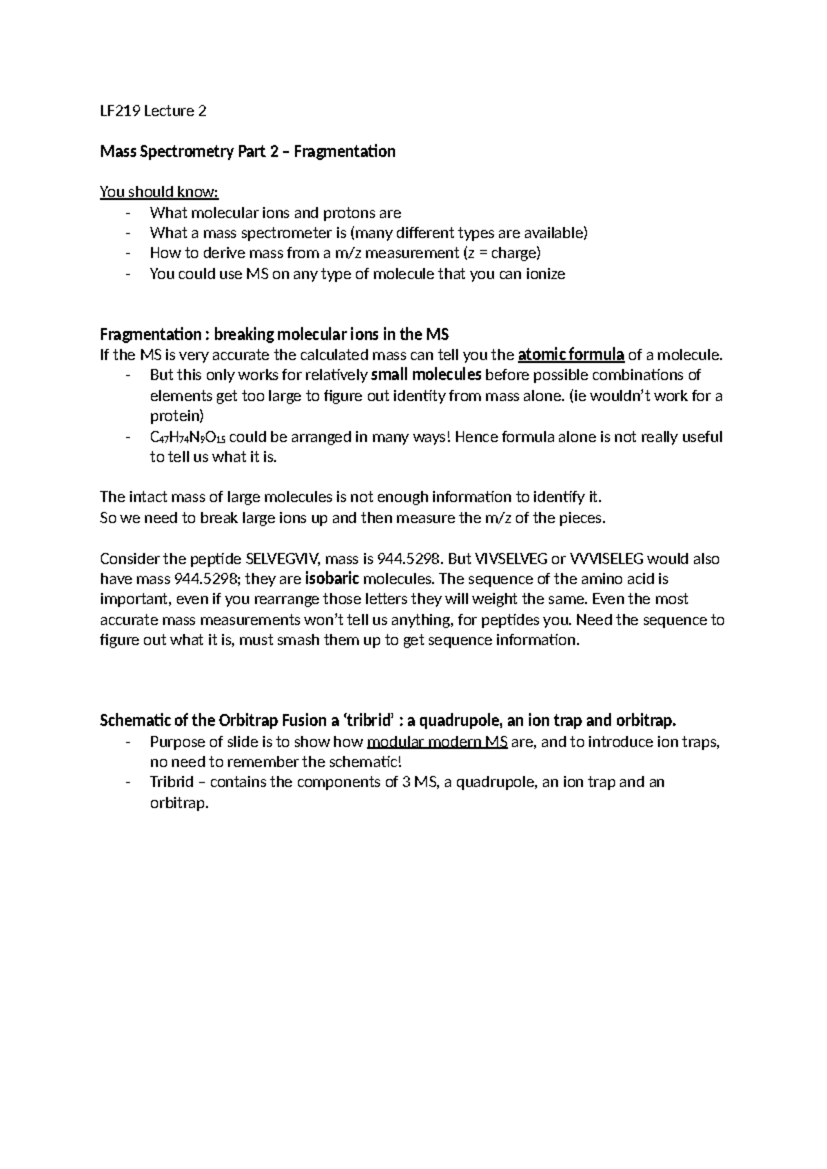 LF219 Lecture 2 - nk;kn - LF219 Lecture 2 Mass Spectrometry Part 2 ...