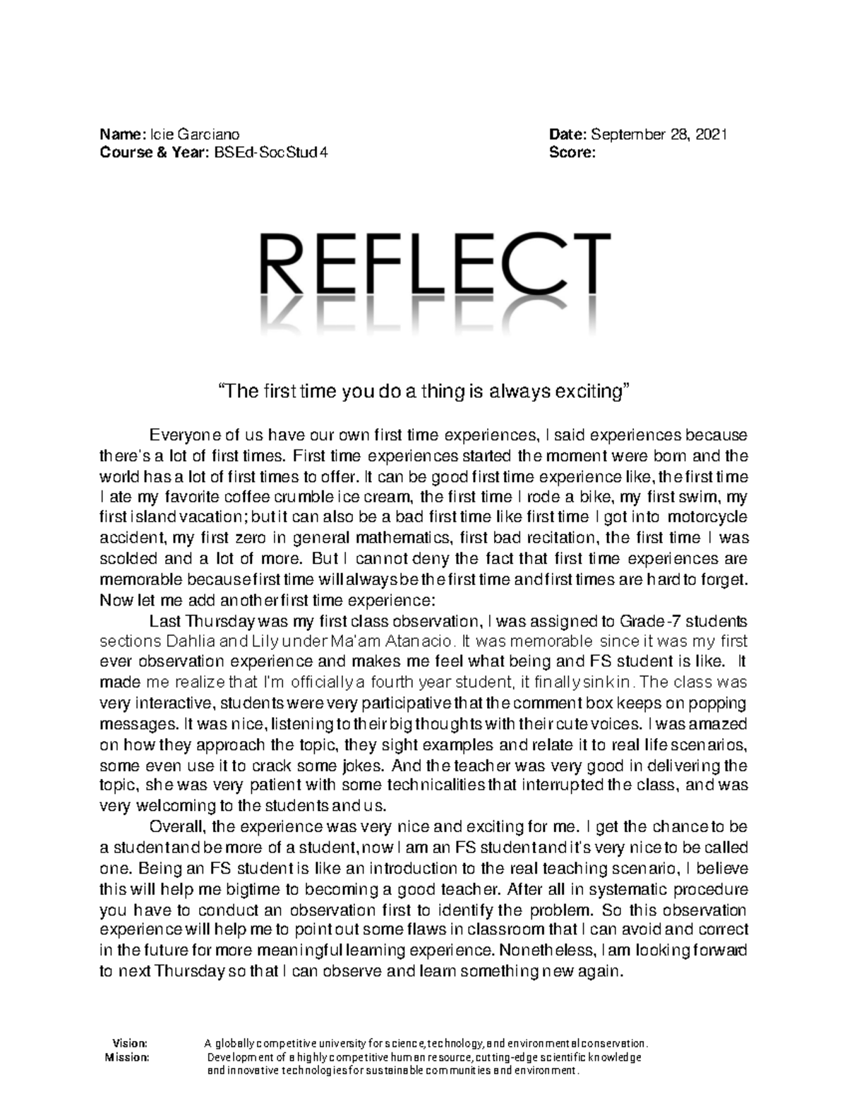 Reflecting about the things learned in module 2 - Vision: A globally ...