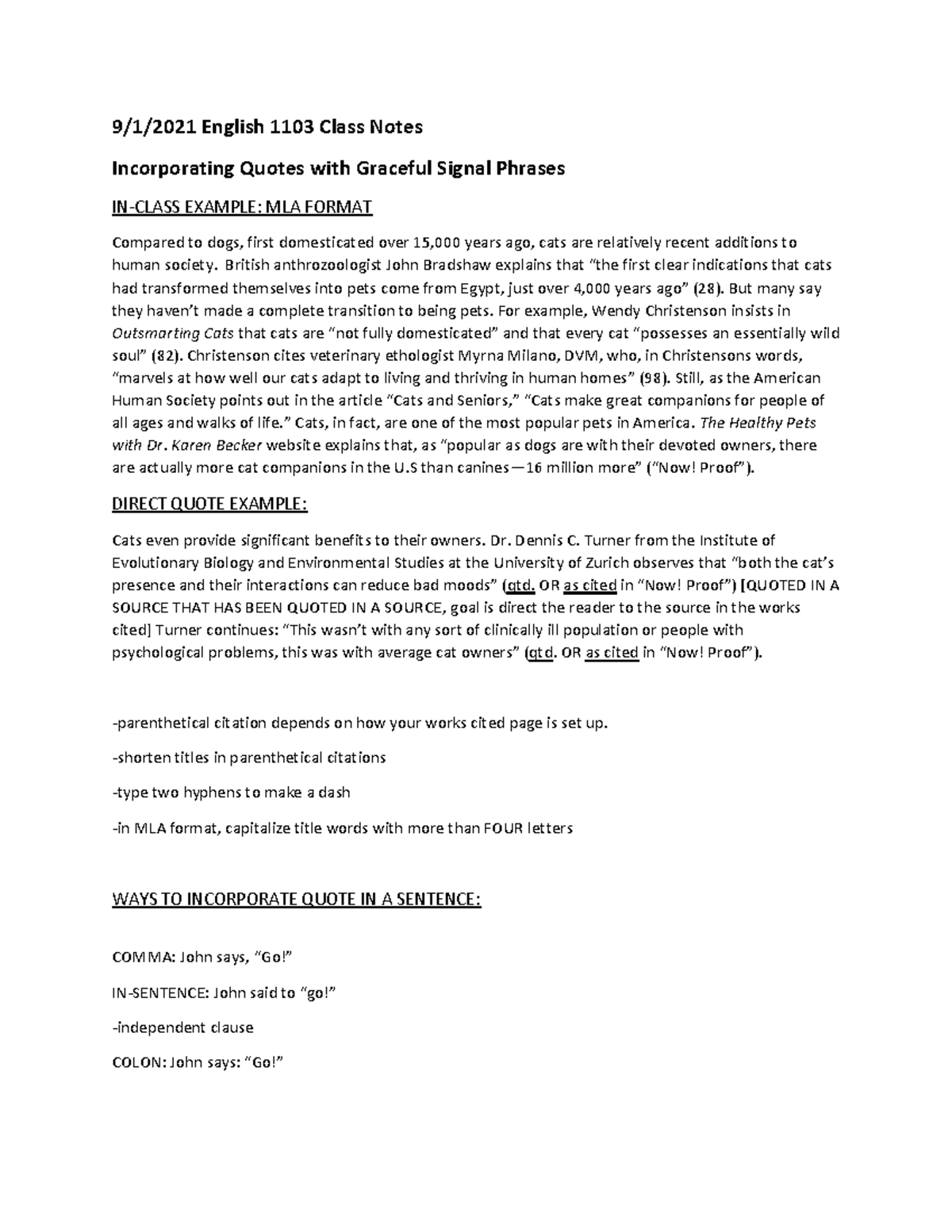 Incorporating Quotes with Graceful Signal Phrases - 9/1/2021 English ...