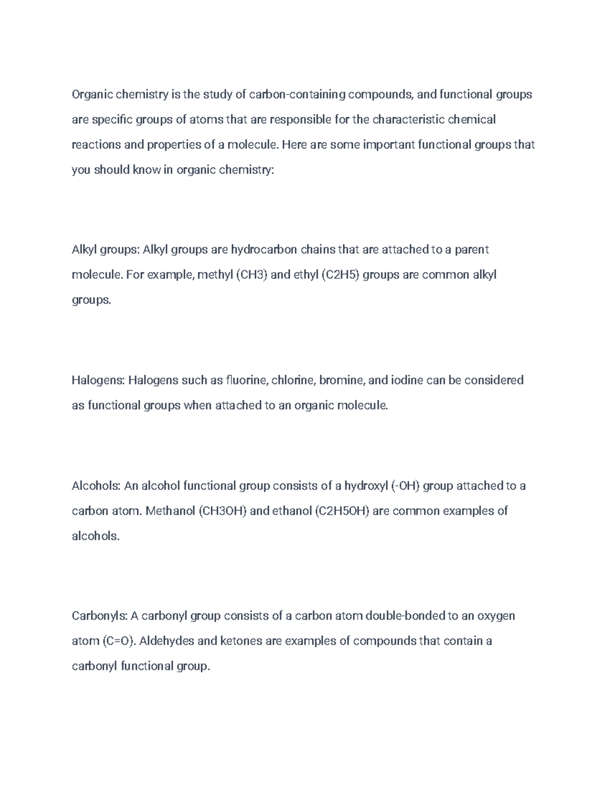 Functional groups - notes - Organic chemistry is the study of carbon ...
