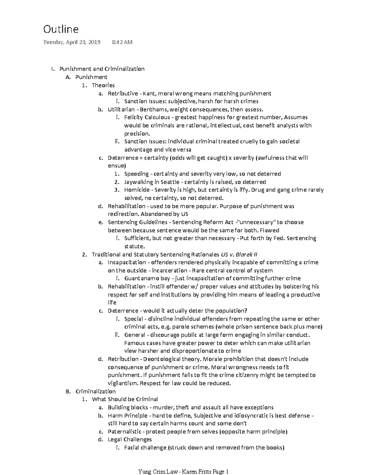 Yung Criminal Law Outline - Warning: TT: undefined function: 32 i. Sanction Issues: subjective ...