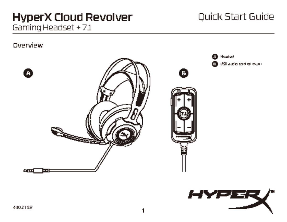Cloud revolver 71 - 4402189 A Headset B USB audio control mixer A B HyperX Cloud Revolver Quick ...