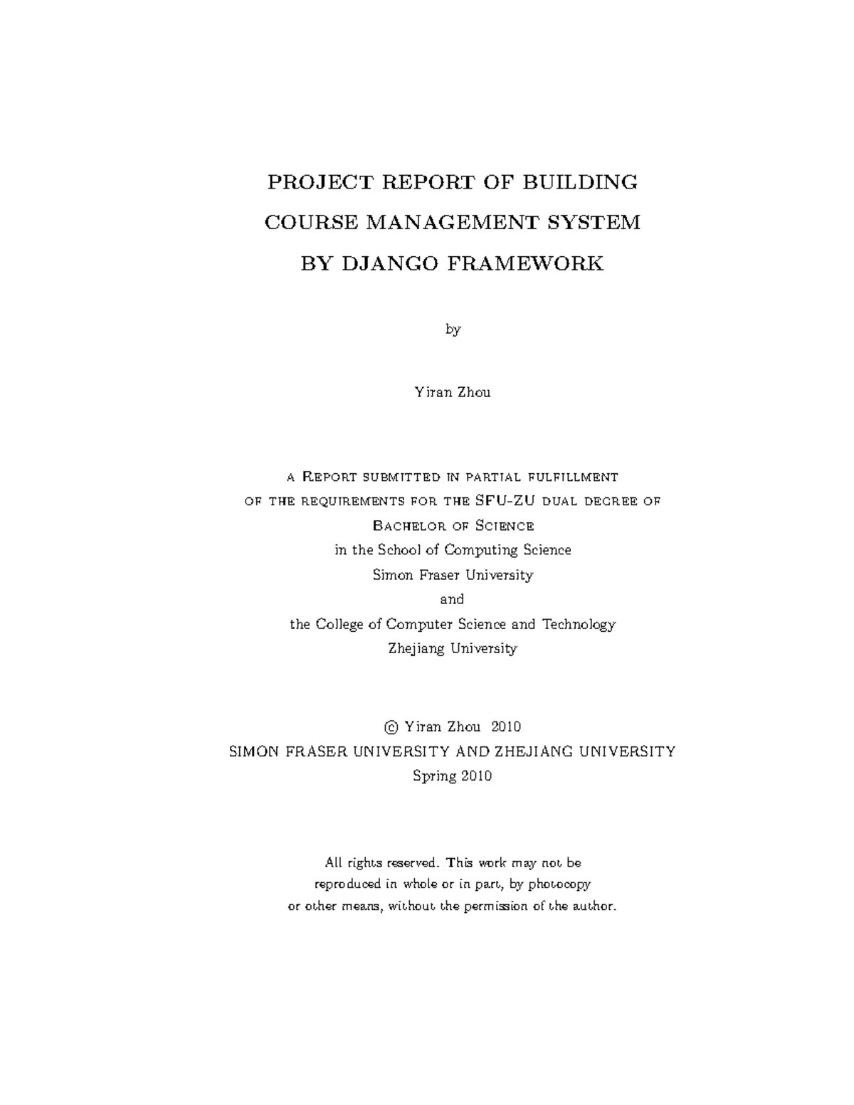 Yiran Zhou - python django - PROJECT REPORT OF BUILDING COURSE ...