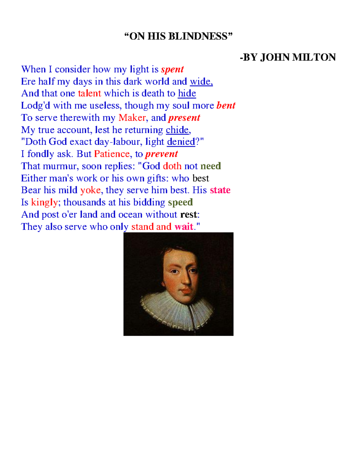 B.A Sem 1 ELT On his Blindness by John milton - “ON HIS BLINDNESS” - BY ...