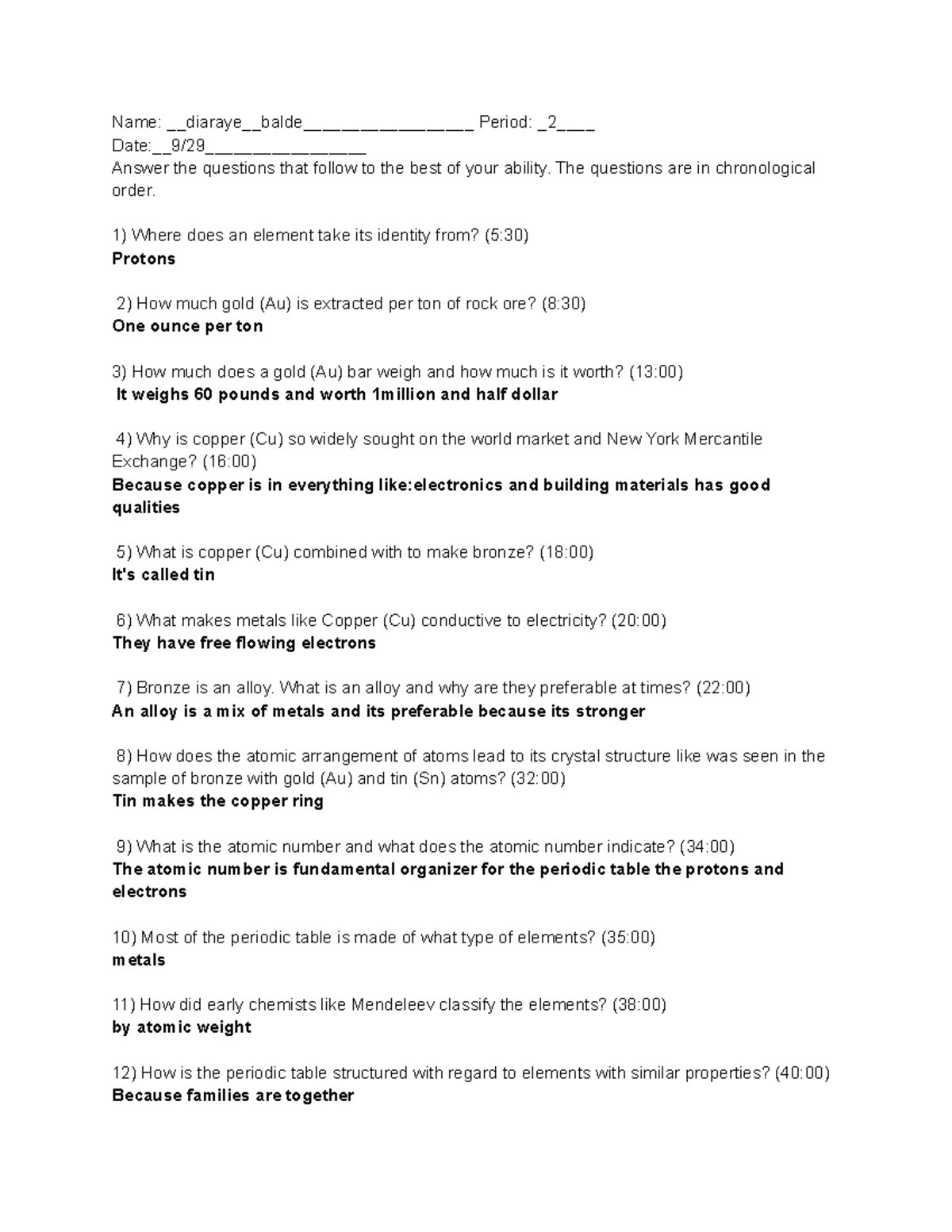 Hunting the elements Worksheet - Name: diaraye__balde ...