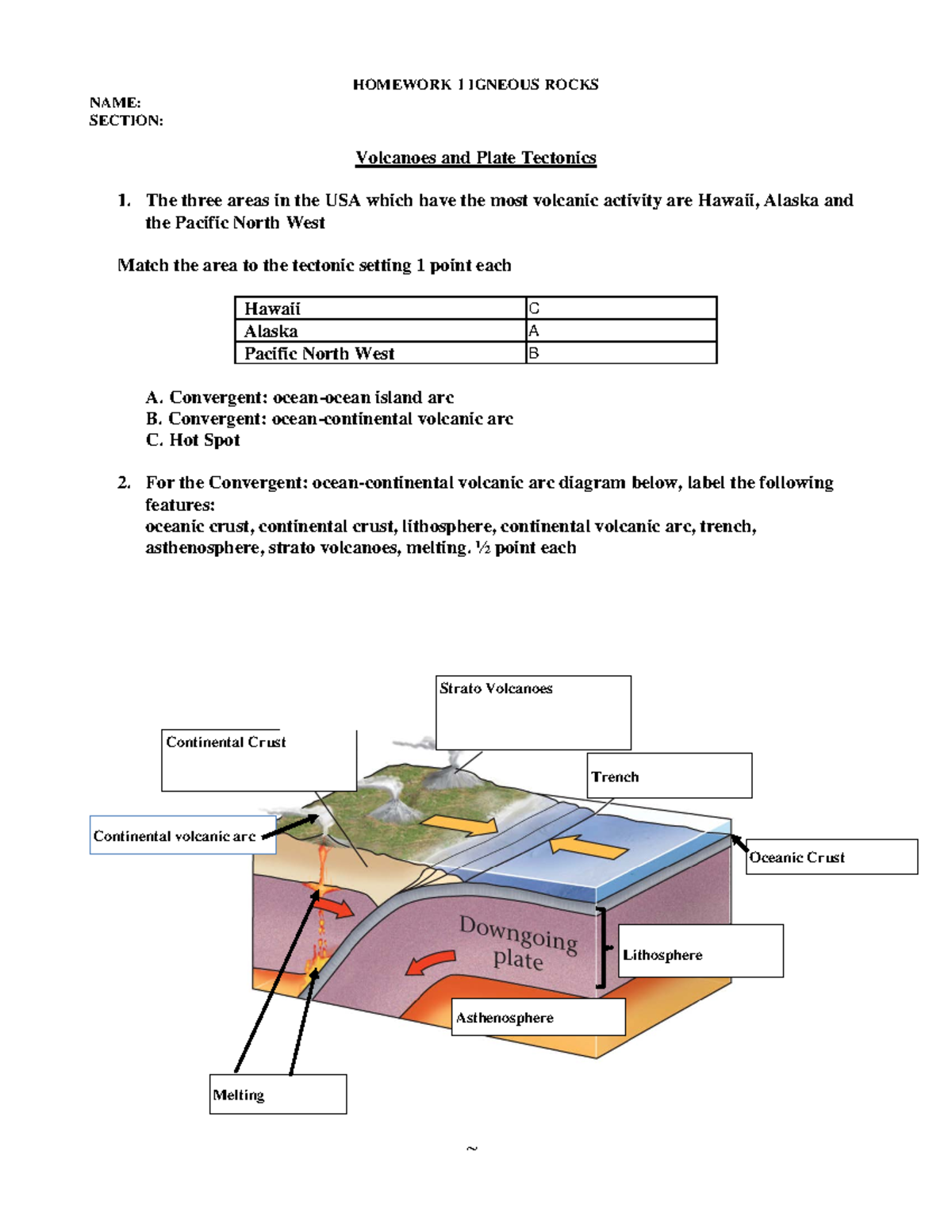 Homework 1B Igneous Rocks - ~ HOMEWORK 1 IGNEOUS ROCKS NAME: SECTION ...