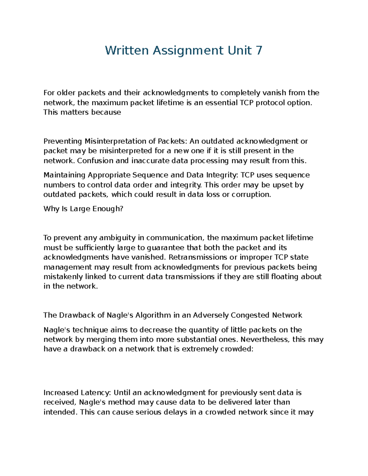 Written Assignment Unit 7 - This matters because Preventing Misinterpretation of Packets: An ...