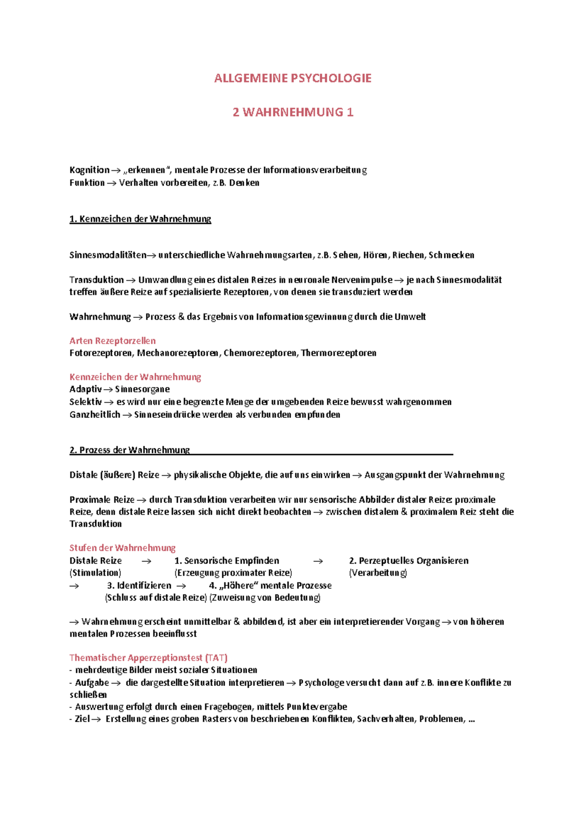 Allg Psychologie Wahrnehmung - Warning: TT: undefined function: 32 ALLGEMEINE PSYCHOLOGIE 2 ...