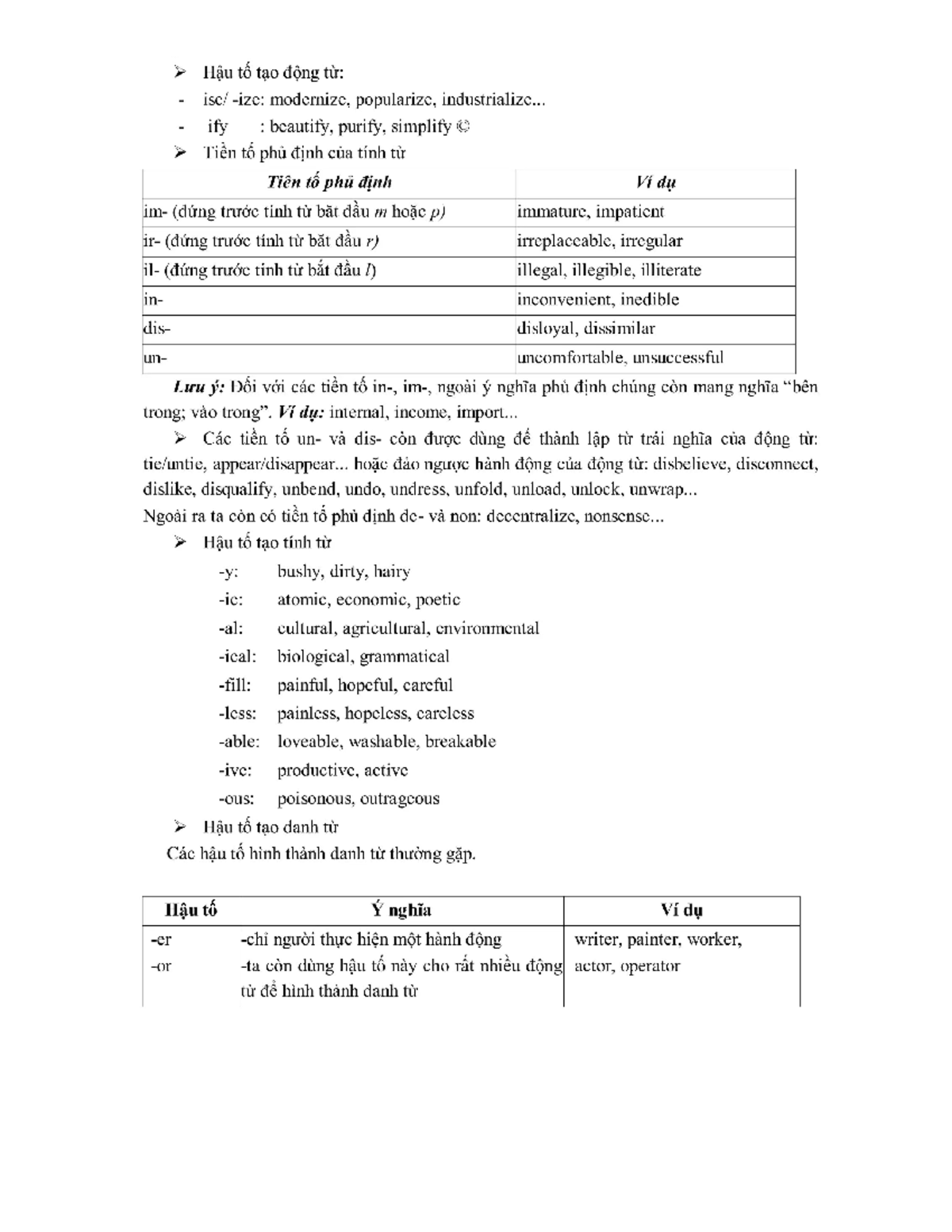 Phụ tố + Kết hợp từ - cvbcb xb xbxvxz - Hâu to tao dông tür: ise/ ize ...