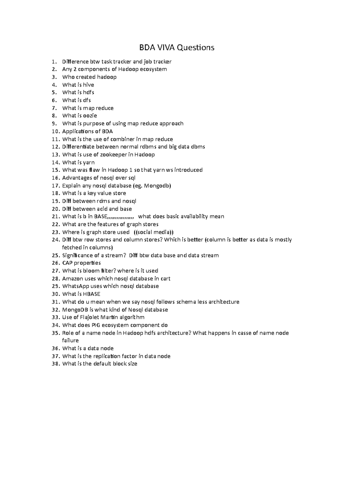 BDA VIVA Questions - BDA VIVA Questions Difference btw task tracker and ...