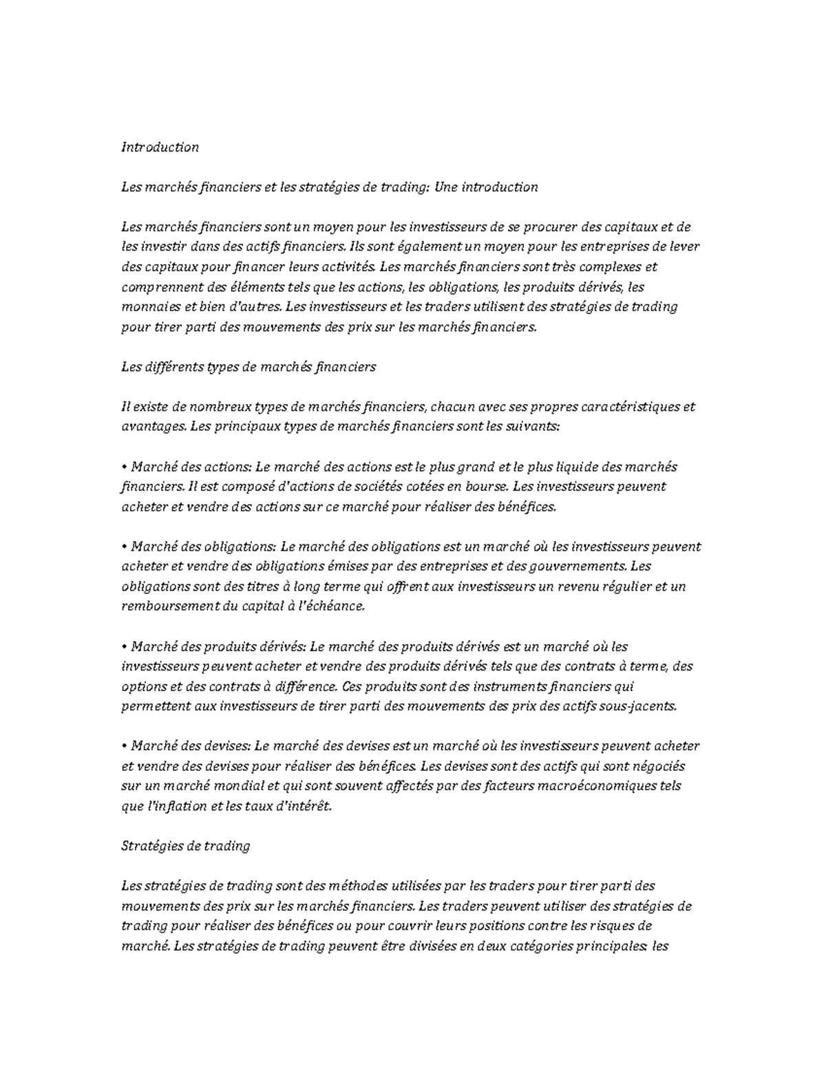 Financial Markets and Trading Strategies note study - Introduction Les ...
