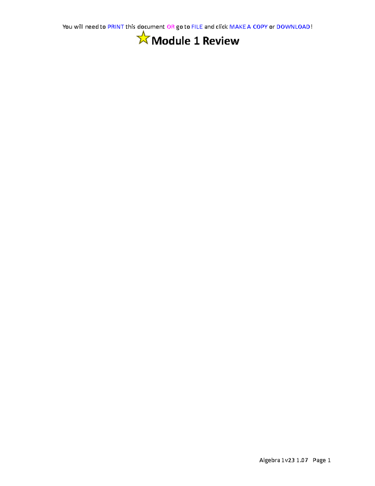 Module 1 Review - n/a - Module 1 Review Topic / Question Space to ...