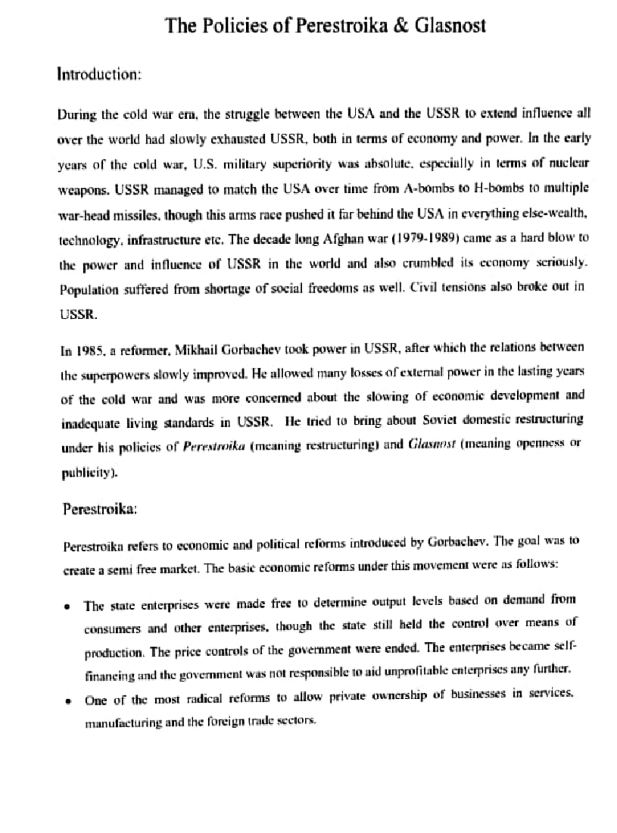 Foreign policy - Introduction: The Policies of Perestroika & Glasnost ...