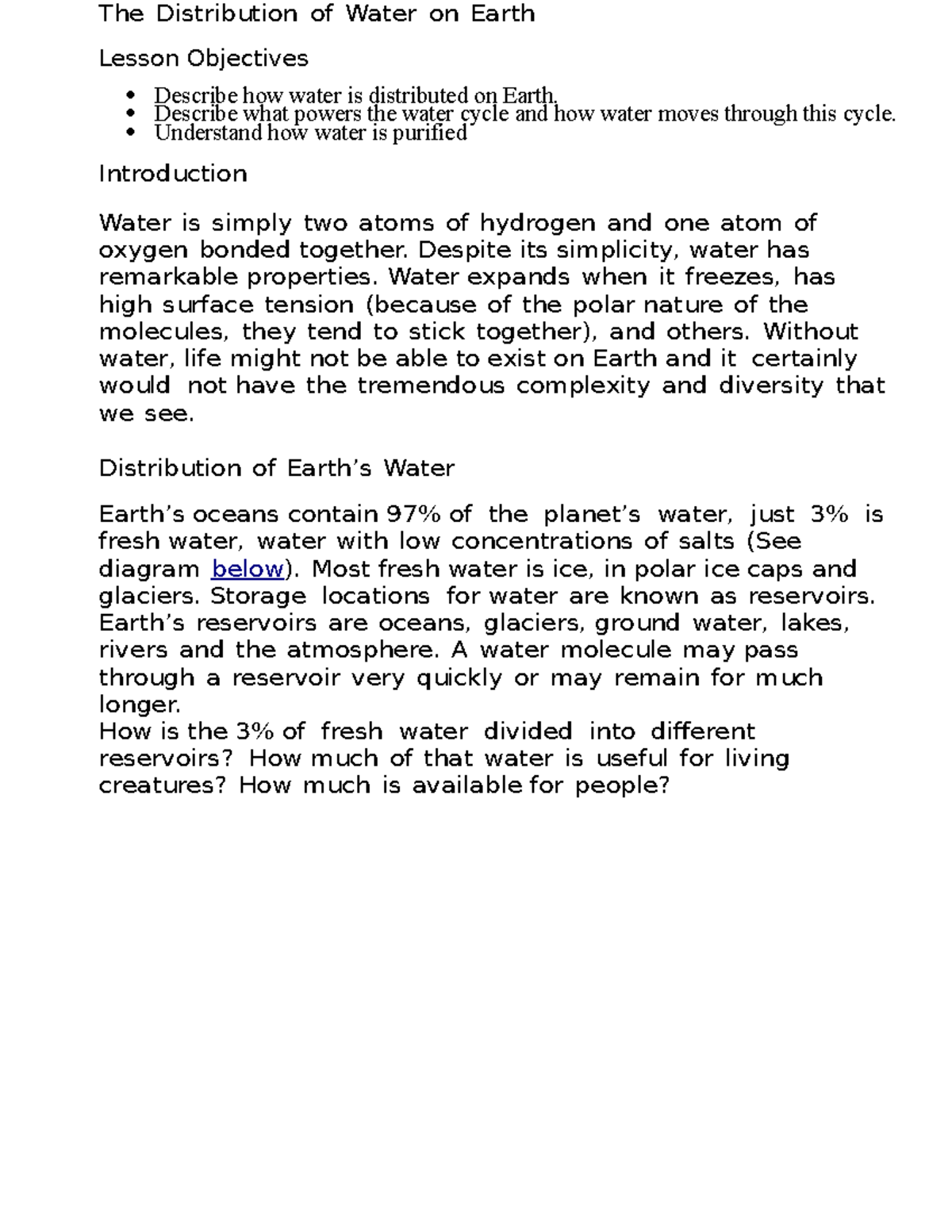 The Distribution of Water on Earth - Describe what powers the water ...