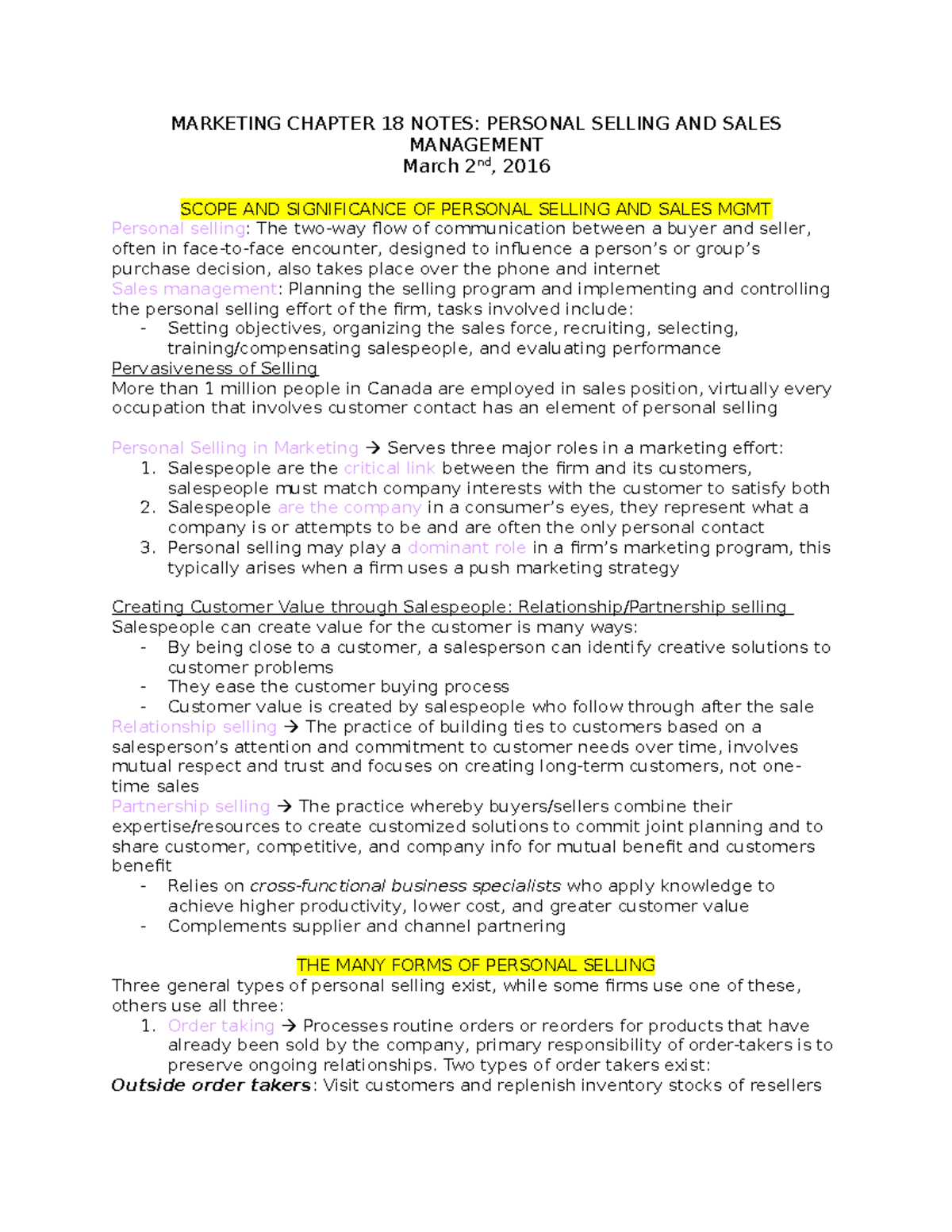 Marketing Chapter summary 18 Notes - MARKETING CHAPTER 18 NOTES ...