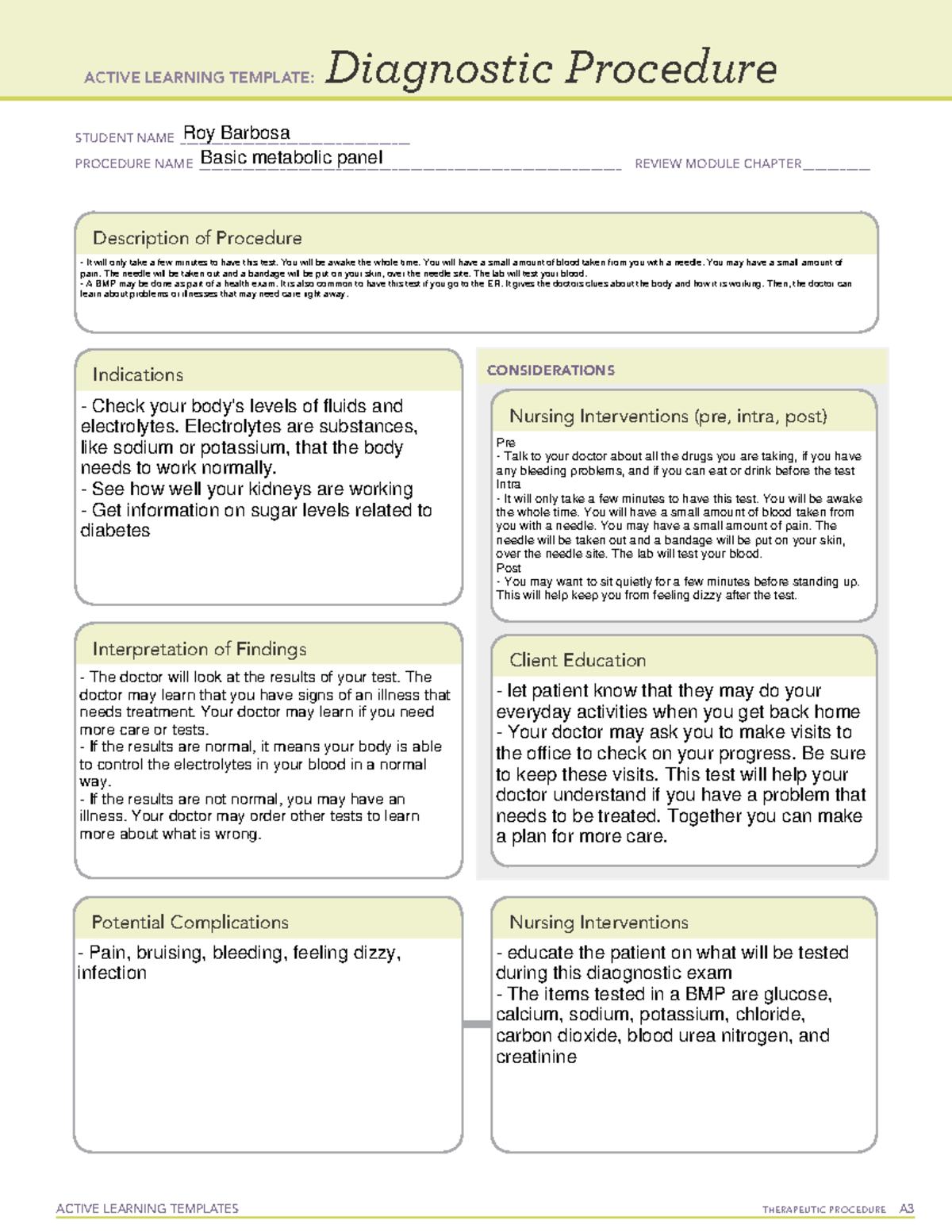 Diagnostic Procedure For Patient ACTIVE LEARNING TEMPLATES
