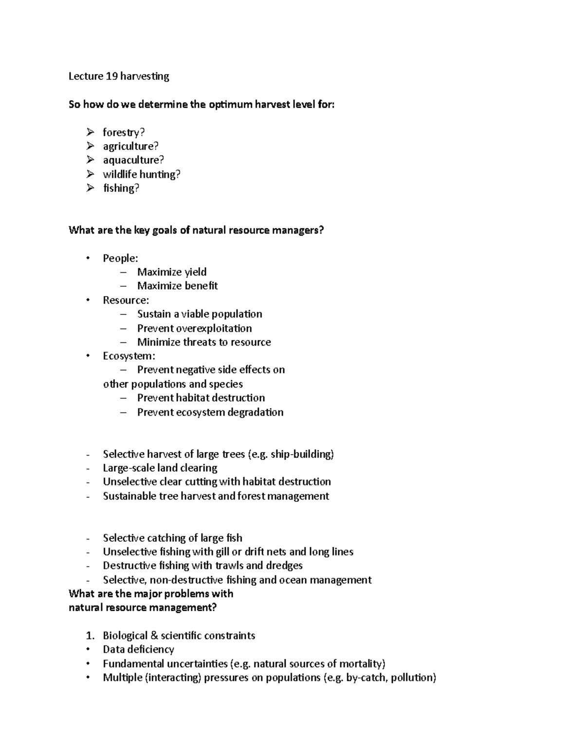 Lecture 19 harvesting - Lecture 19 harvesting So how do we determine ...