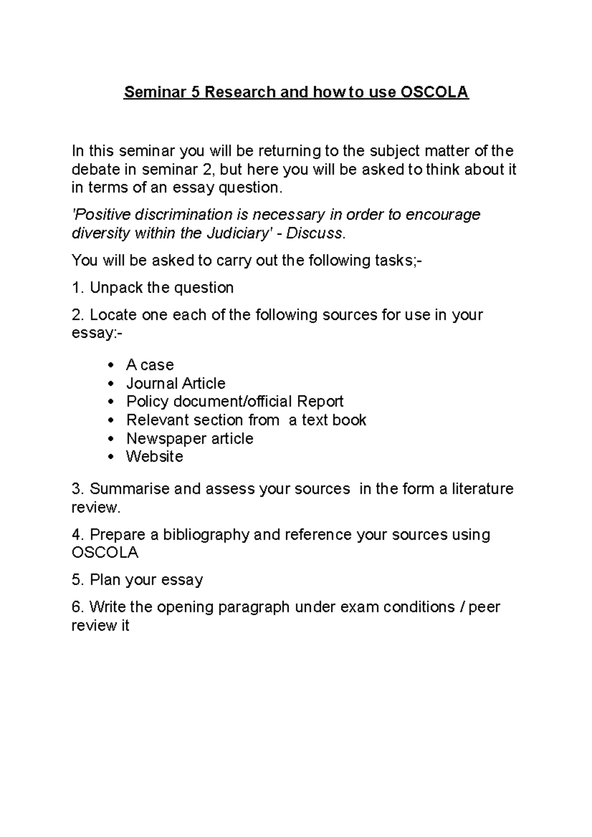 Seminar 5 Research and how to use Oscola - 'Positive discrimination is ...