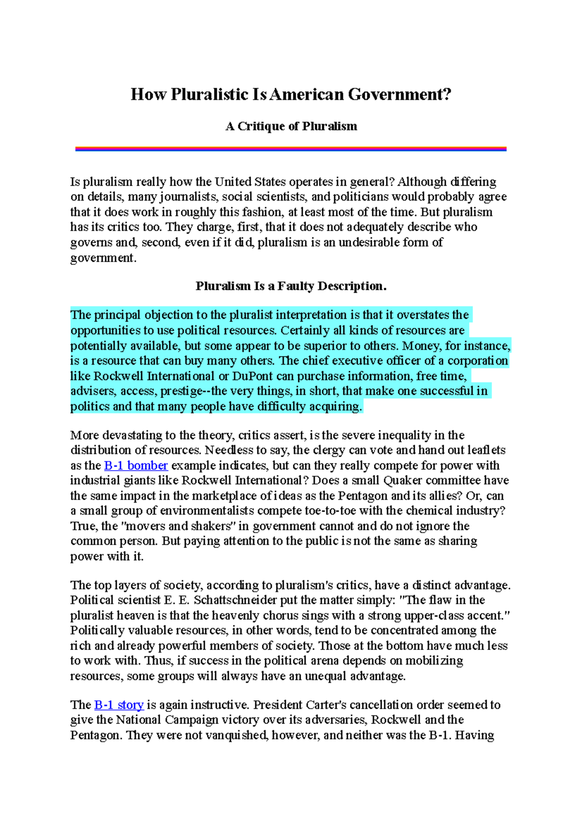 How Pluralistic Is American Government - But pluralism has its critics ...