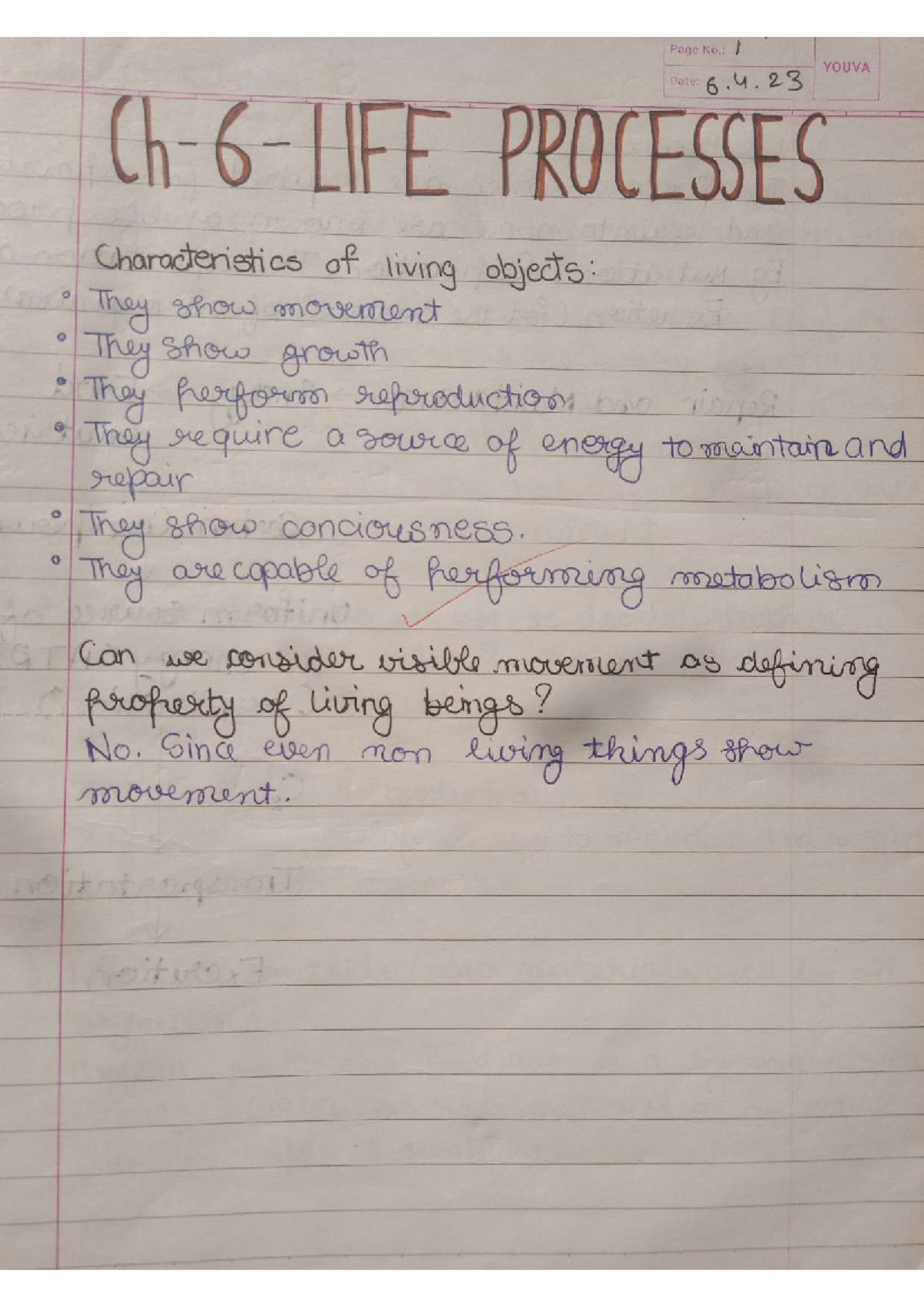 Biology Life Processes Class 10 NOTES - Biology SL - Studocu