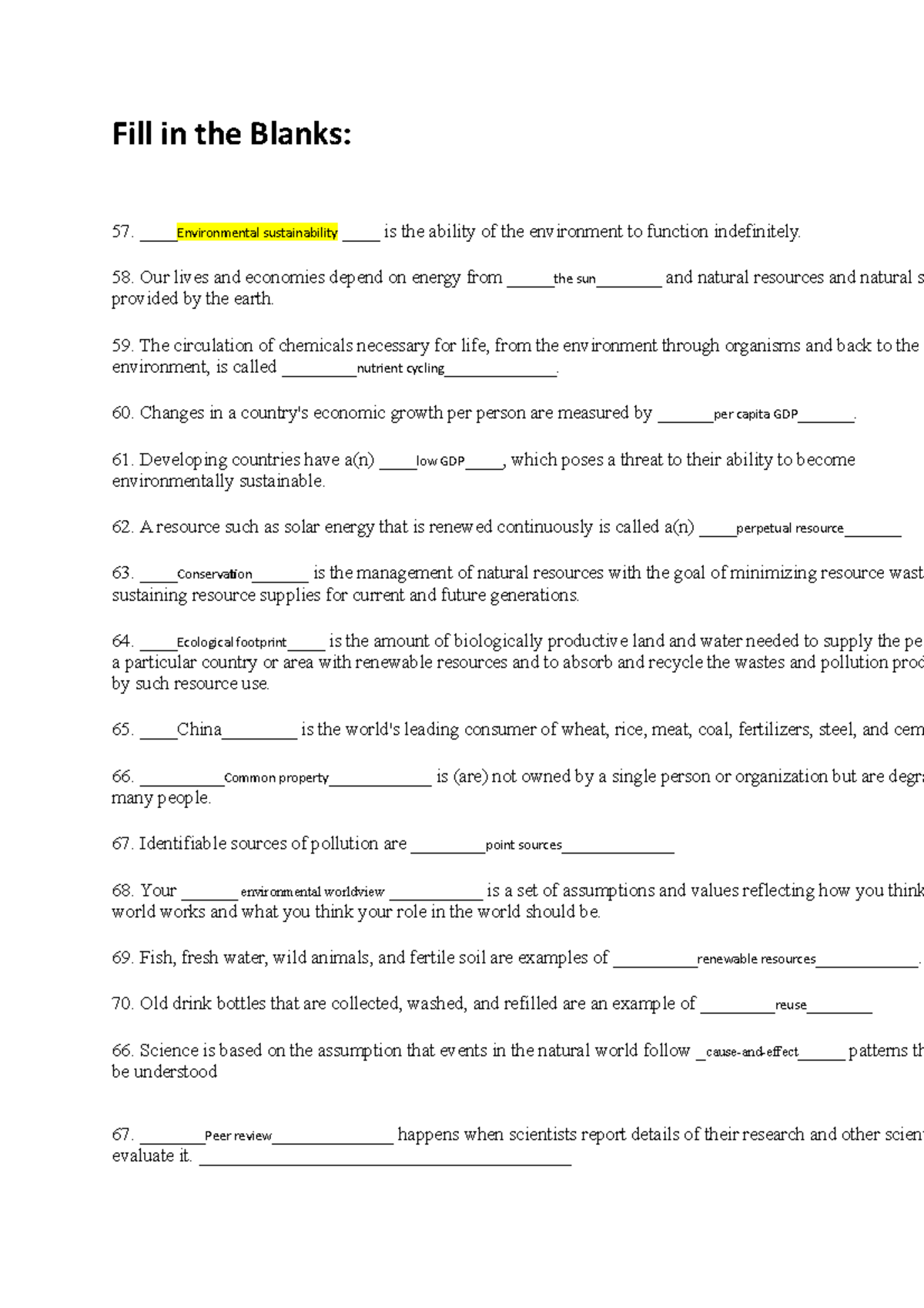 Fill in the Blanks - Fill in the Blanks: 57. ____Environmental - Studocu
