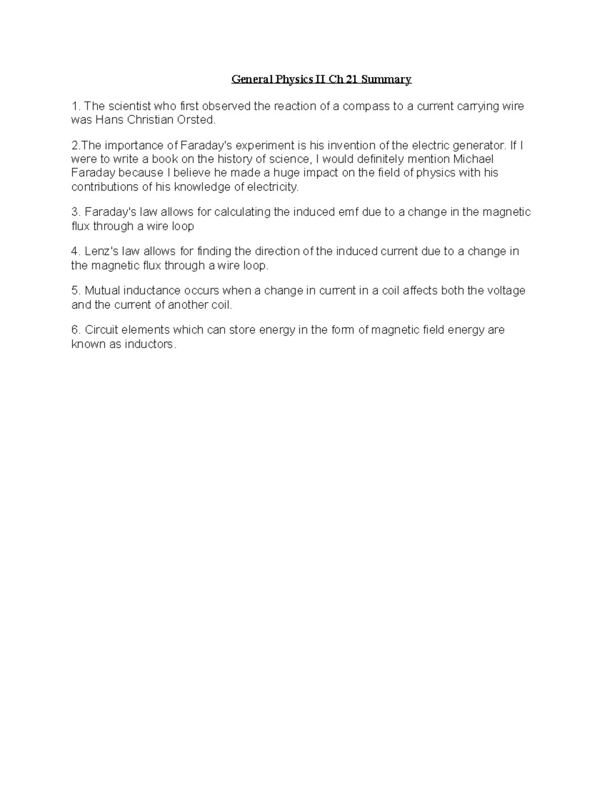 General Physics II Ch 21 Summary - General Physics II Ch 21 Summary The ...