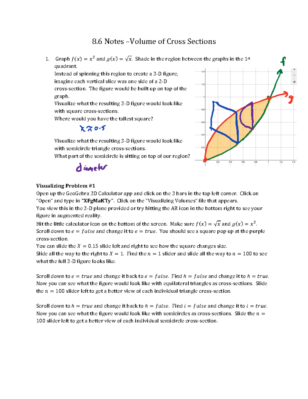 8.6 Notes Filled in - 8 Notes – Volume of Cross Sections Graph ...