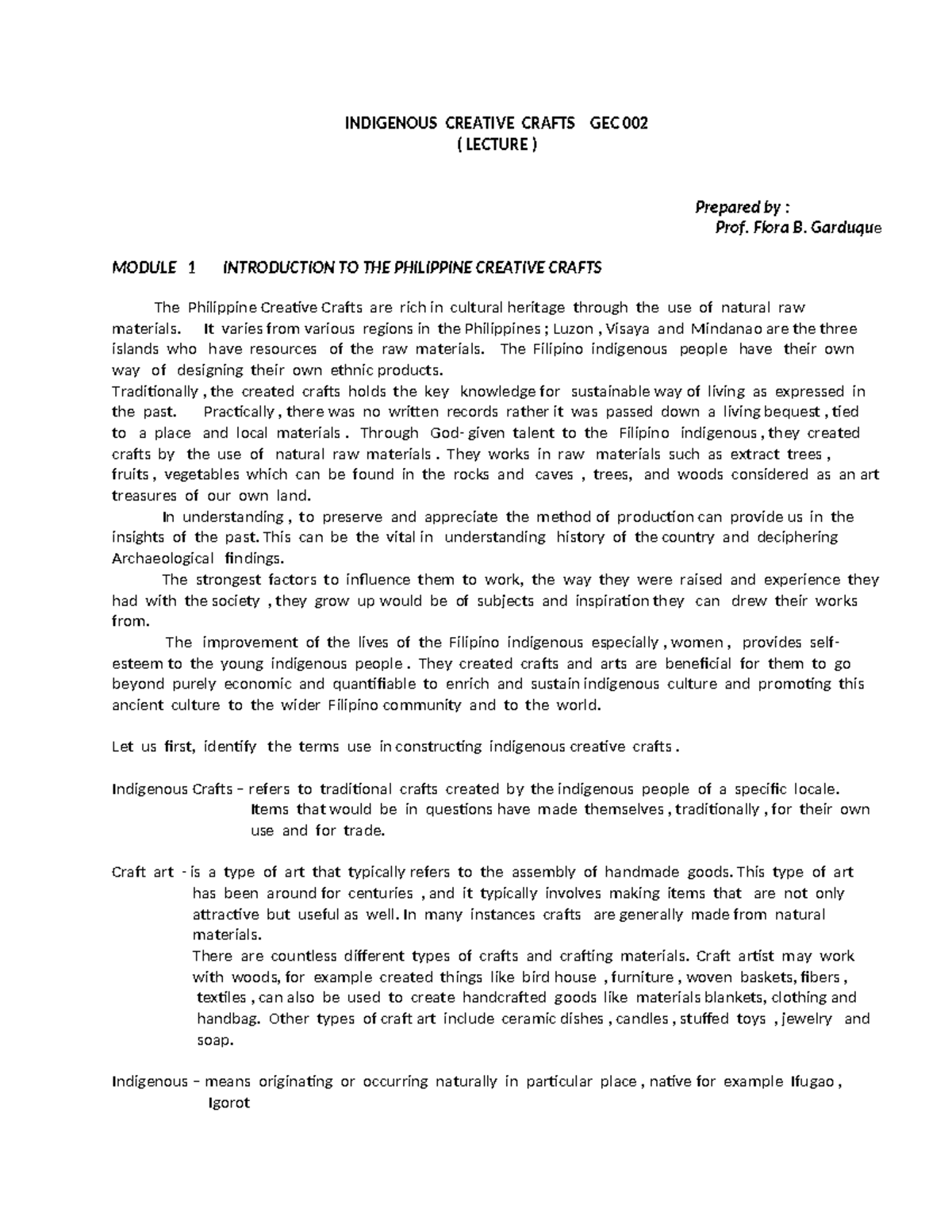 Philippine- Indigenous-C - INDIGENOUS CREATIVE CRAFTS GEC 002 ( LECTURE ...